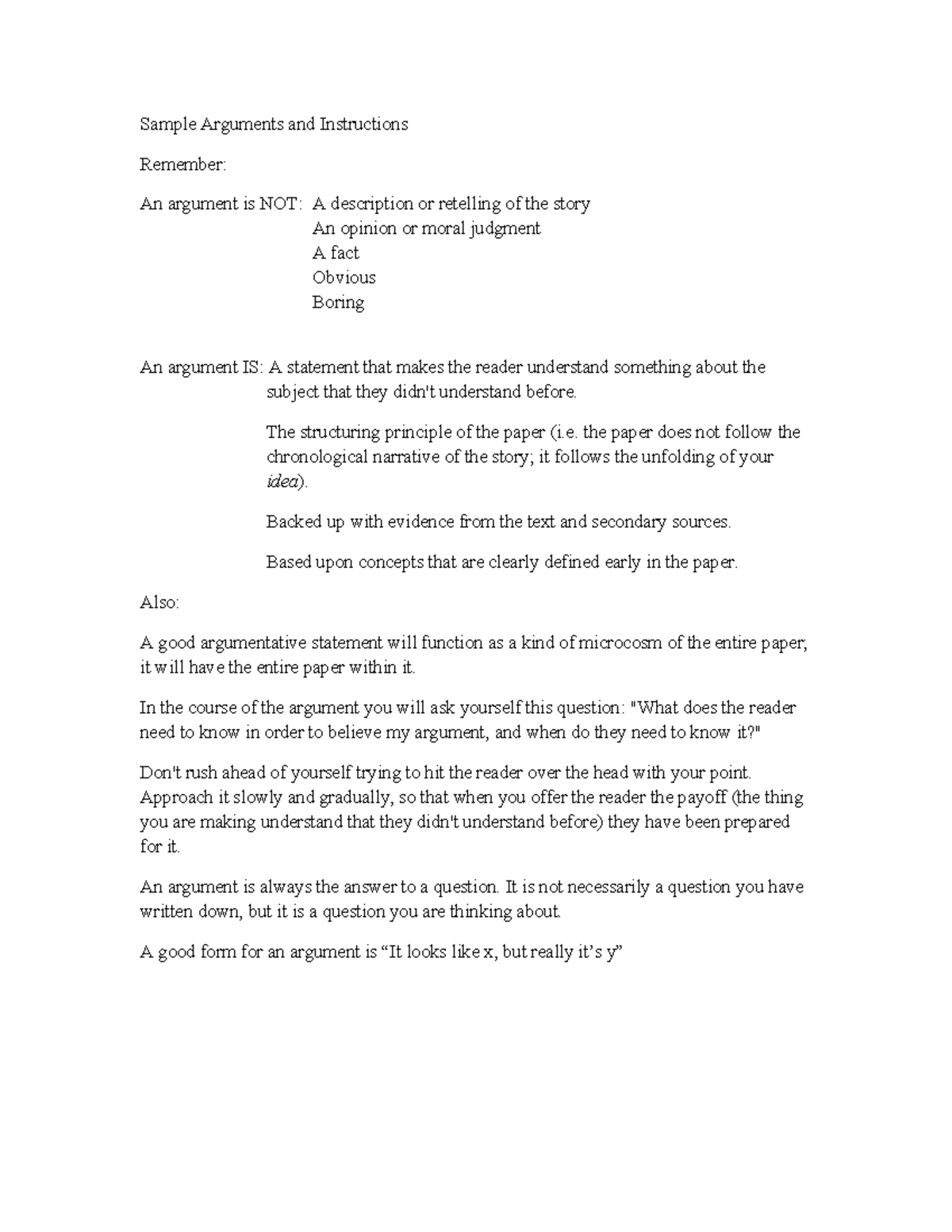 What is an Argument plus exercise - Sample Arguments and Instructions ...