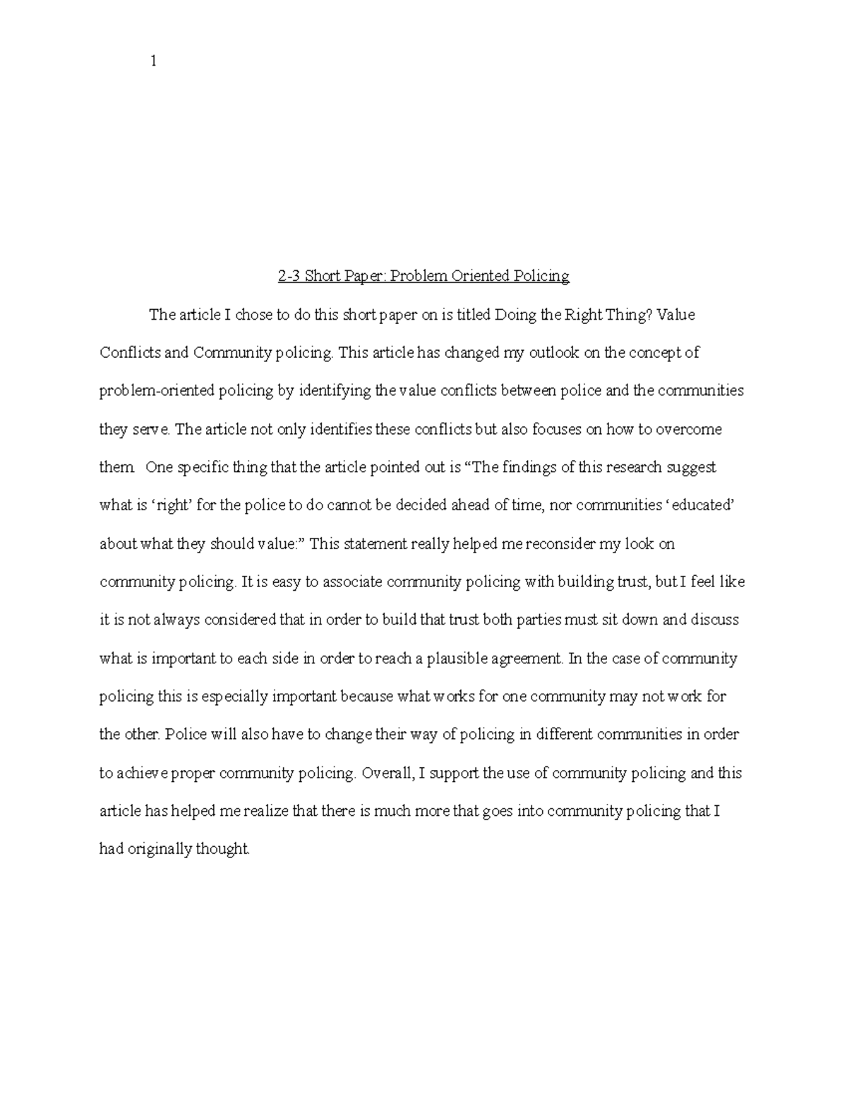 2-3 Short paper CJ - 1 2-3 Short Paper: Problem Oriented Policing The ...