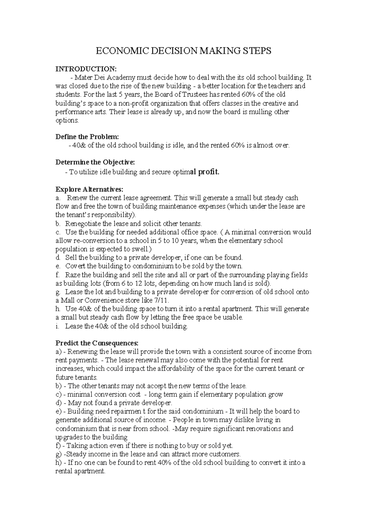 Economic Decision Making Steps - ECONOMIC DECISION MAKING STEPS ...