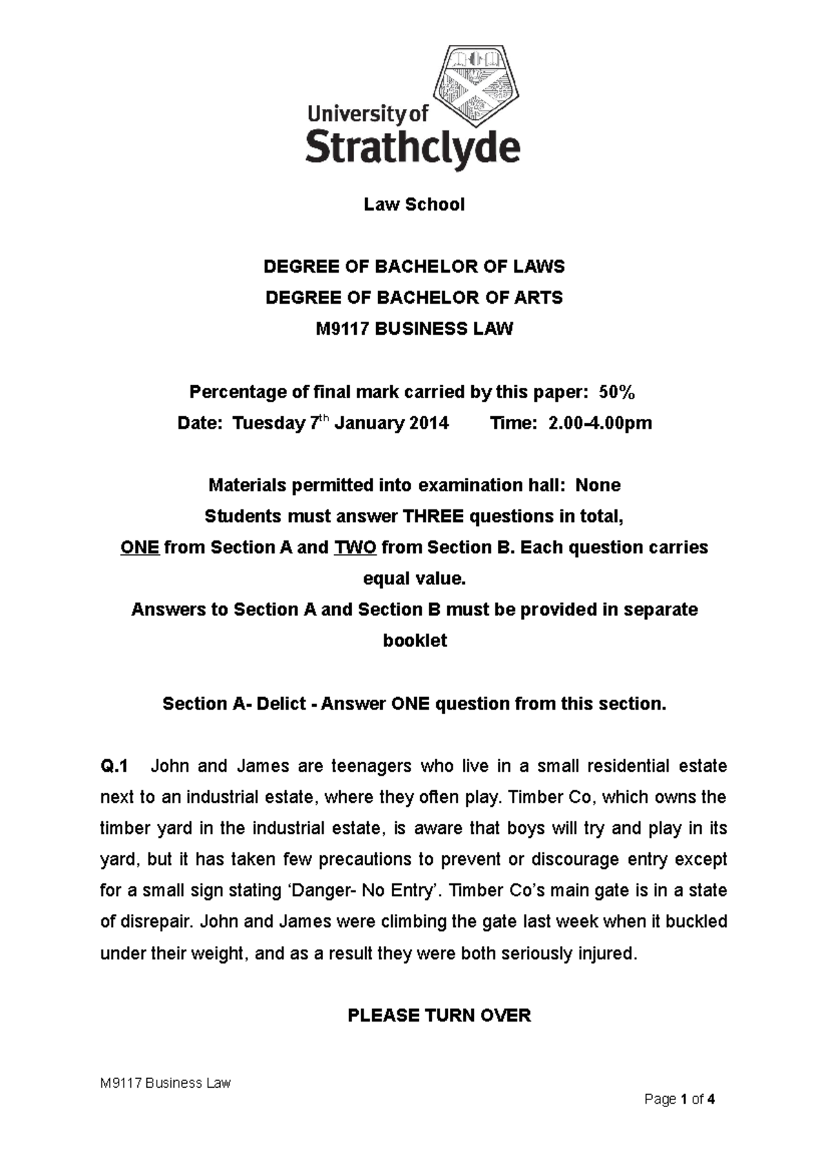 Exam Paper Questions - M9117 - Strath - Studocu