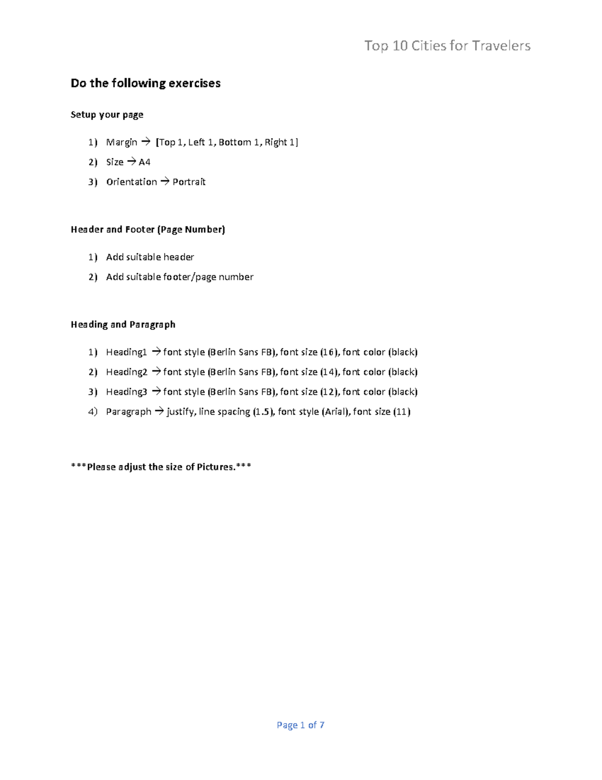 MS word exercises L1-L4 - Do the following exercises Setup your page 1 ...