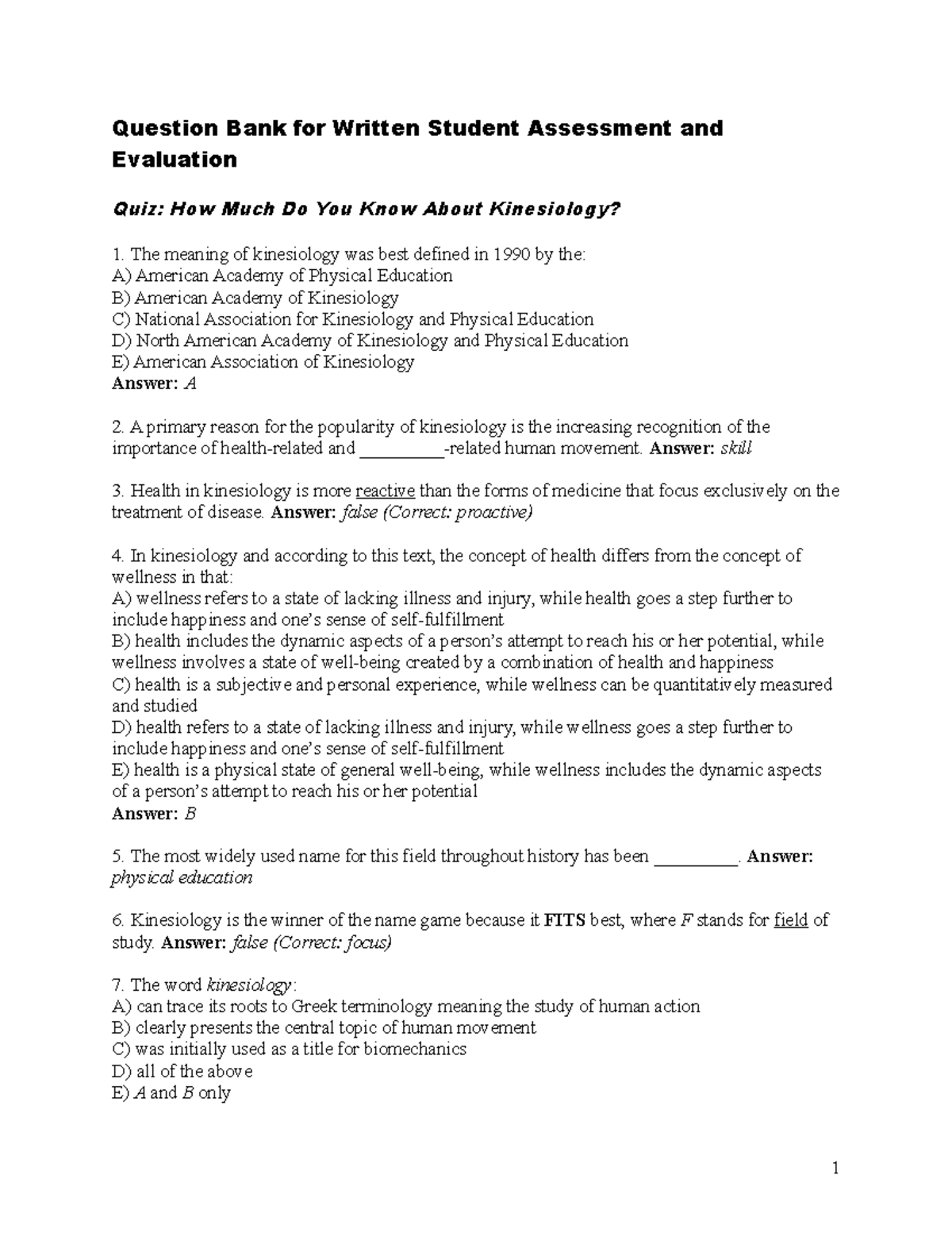 Chapter 1 question bank - Question Bank for Written Student Assessment ...