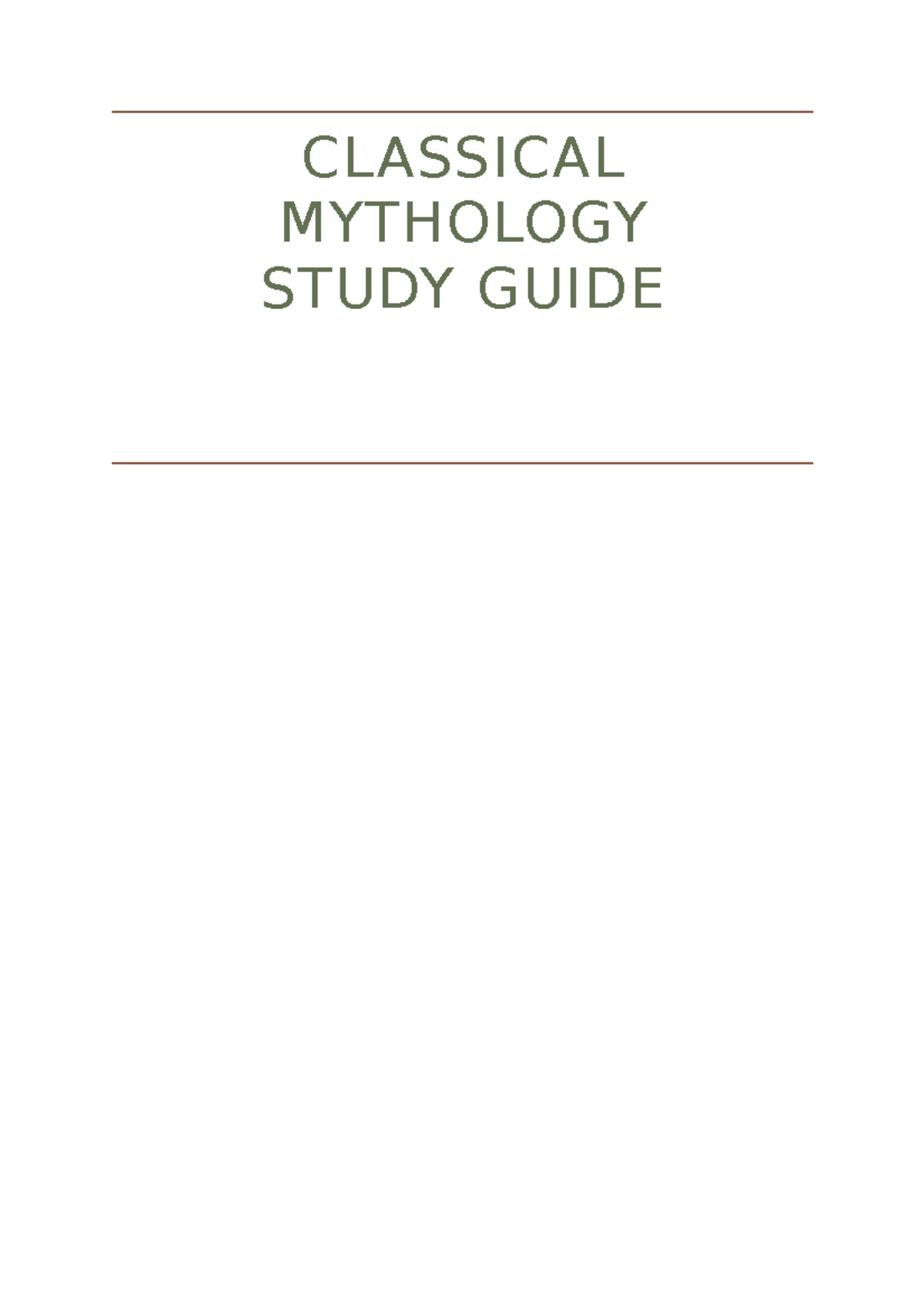Course Intro Study Guide - CLASSICAL MYTHOLOGY STUDY GUIDE COURSE INTRO ...