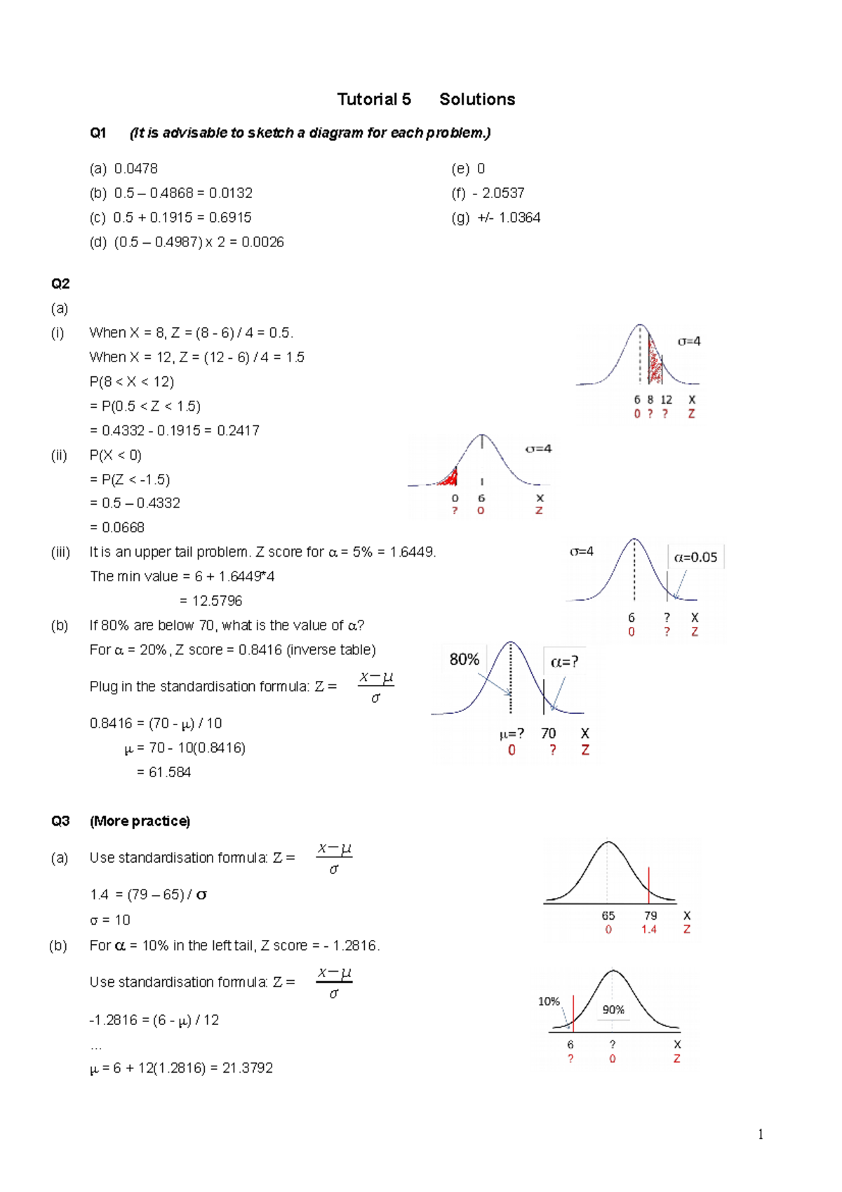 Tute 5 Full Solutions - Tutorial 5 Solutions Q1 (It is advisable to ...