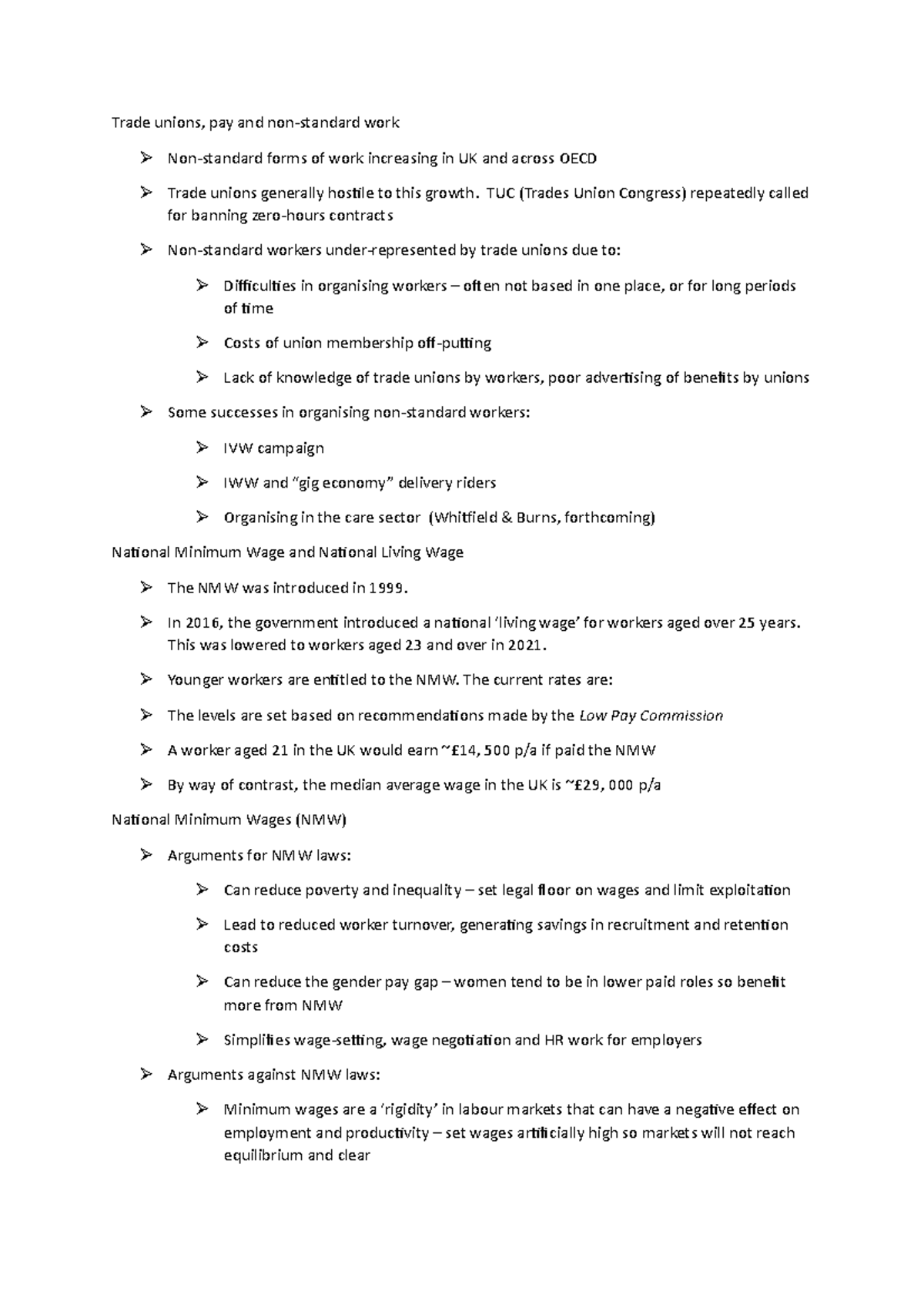 National Minimum Wages - Trade unions, pay and non-standard work Non ...