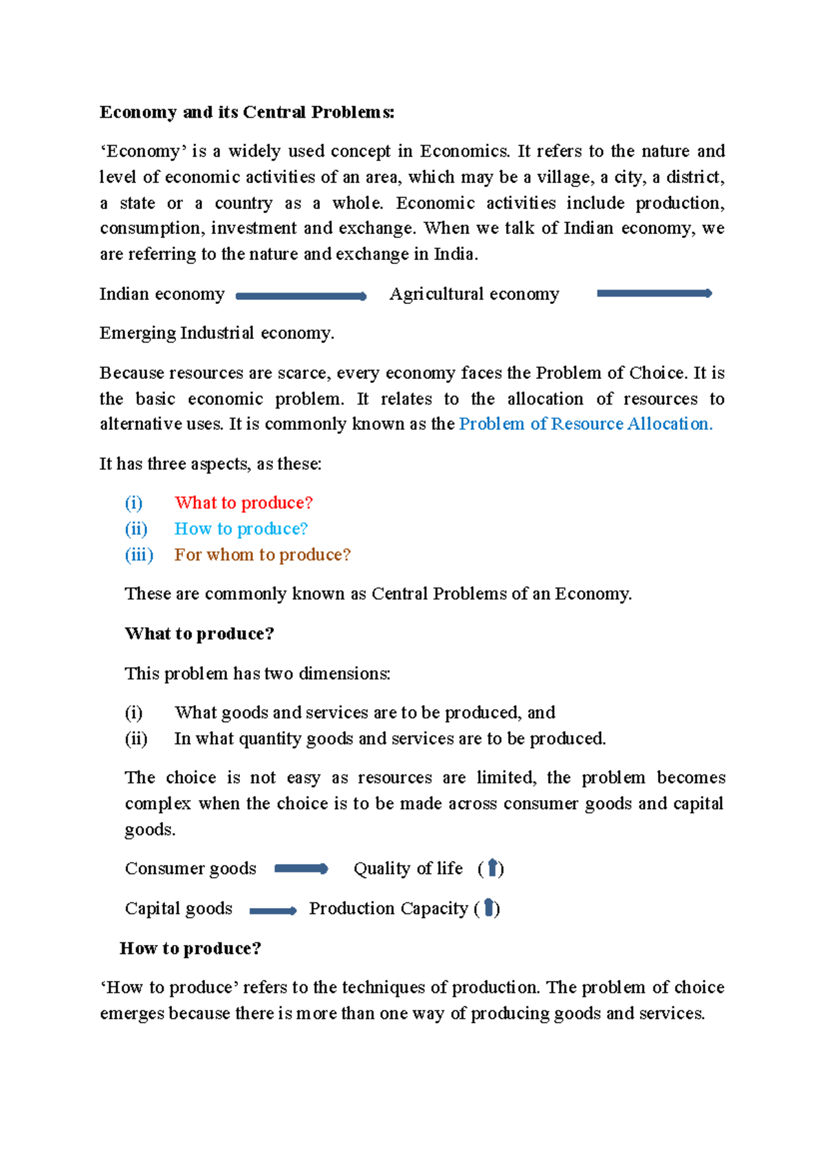 Economy and its Central Problems - Economy and its Central Problems ...
