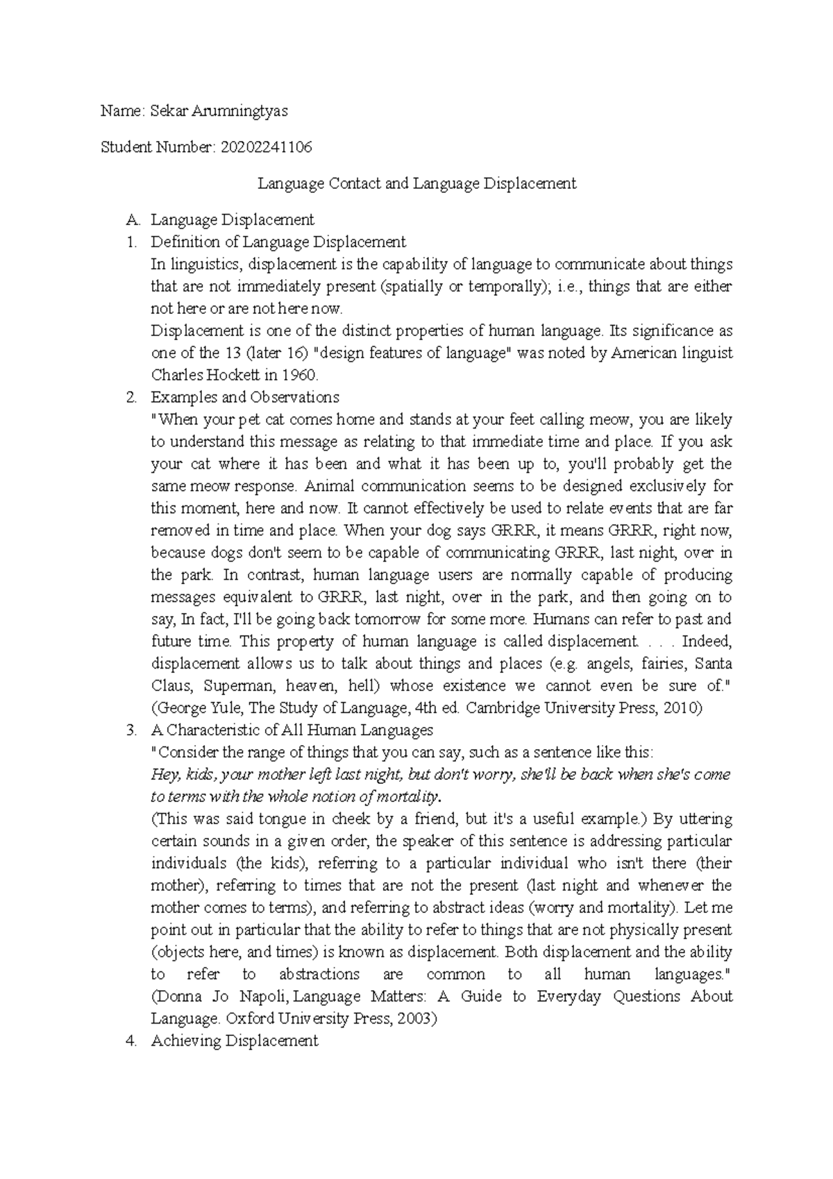 Language Contact and Language Displacement - Name: Sekar Arumningtyas ...