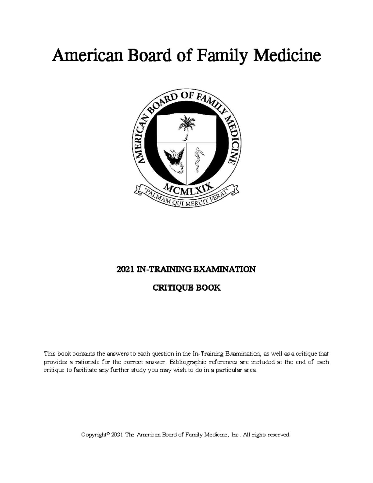 2021ITECritique - American Board of Family Medicine 2021 IN-TRAINING ...