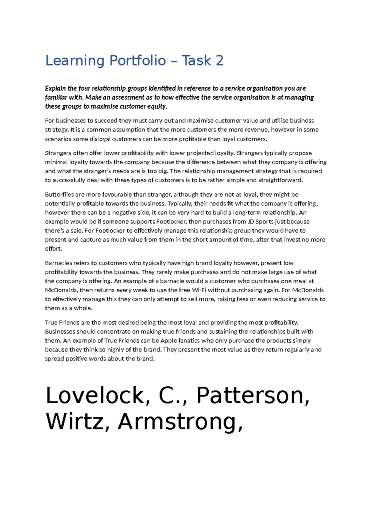 Learning Portfolio - Task 2 - Learning Portfolio – Task 2 Explain the four relationship groups ...