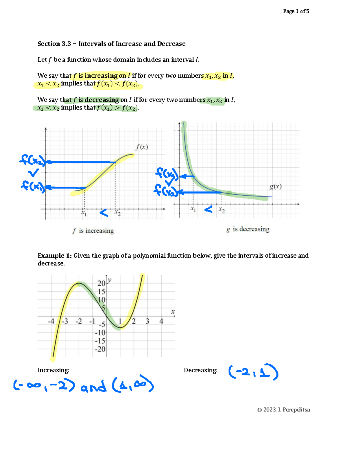 2413S33 notes - Section 3 – Intervals of Increase and Decrease Let 𝑓 be ...