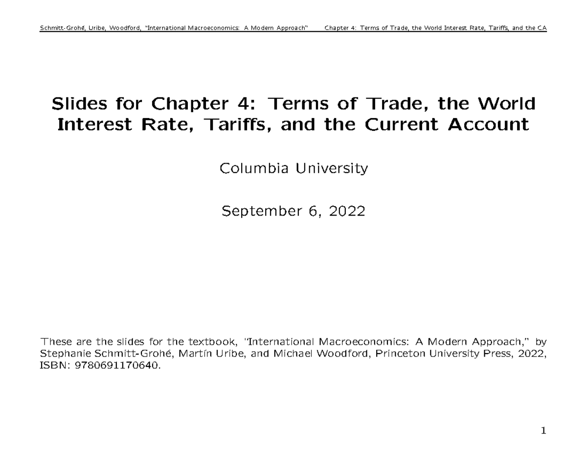 Chapter 4-Terms of Trade, the World Interest Rate, Tariffs, and the ...