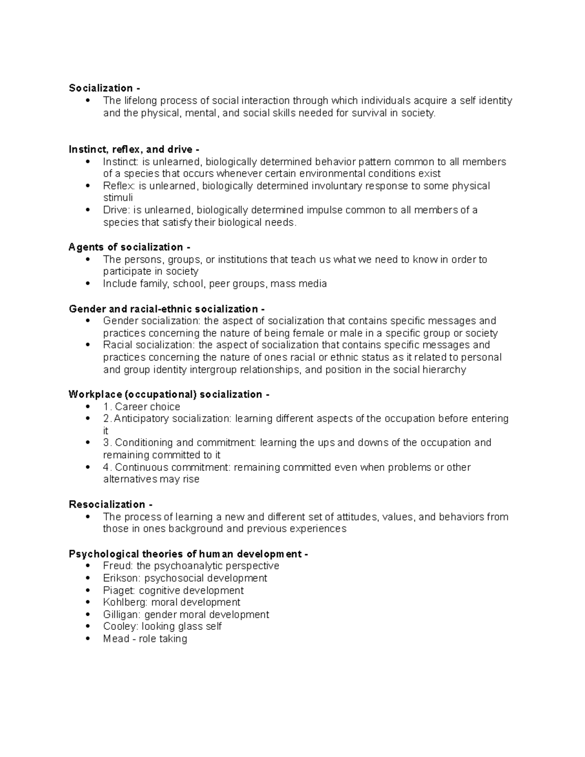 Chapter 4 Sociology Notes - Socialization - The lifelong process of ...