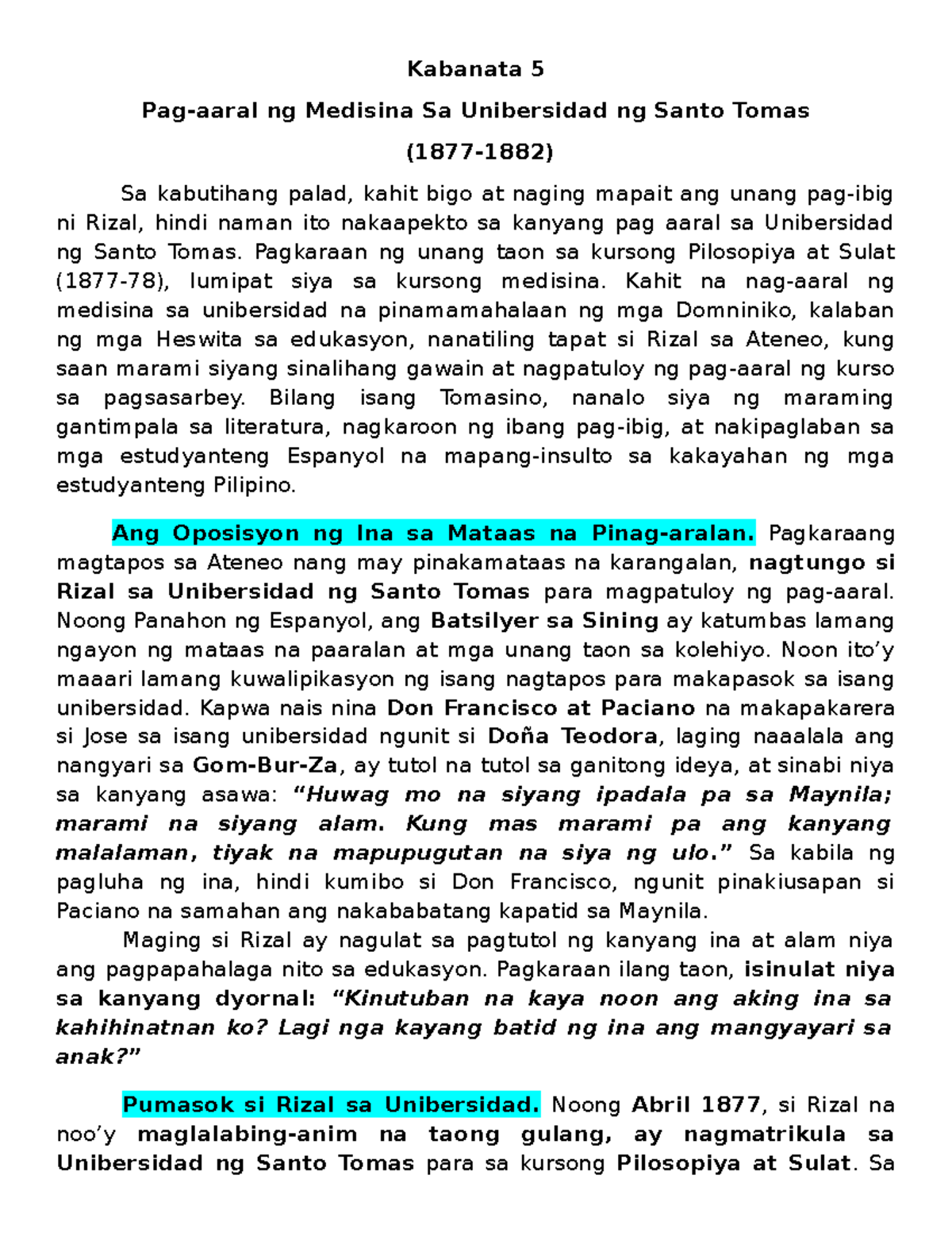 Kabanata-5 Rizal - Kabanata 5 Pag-aaral ng Medisina Sa Unibersidad ng ...