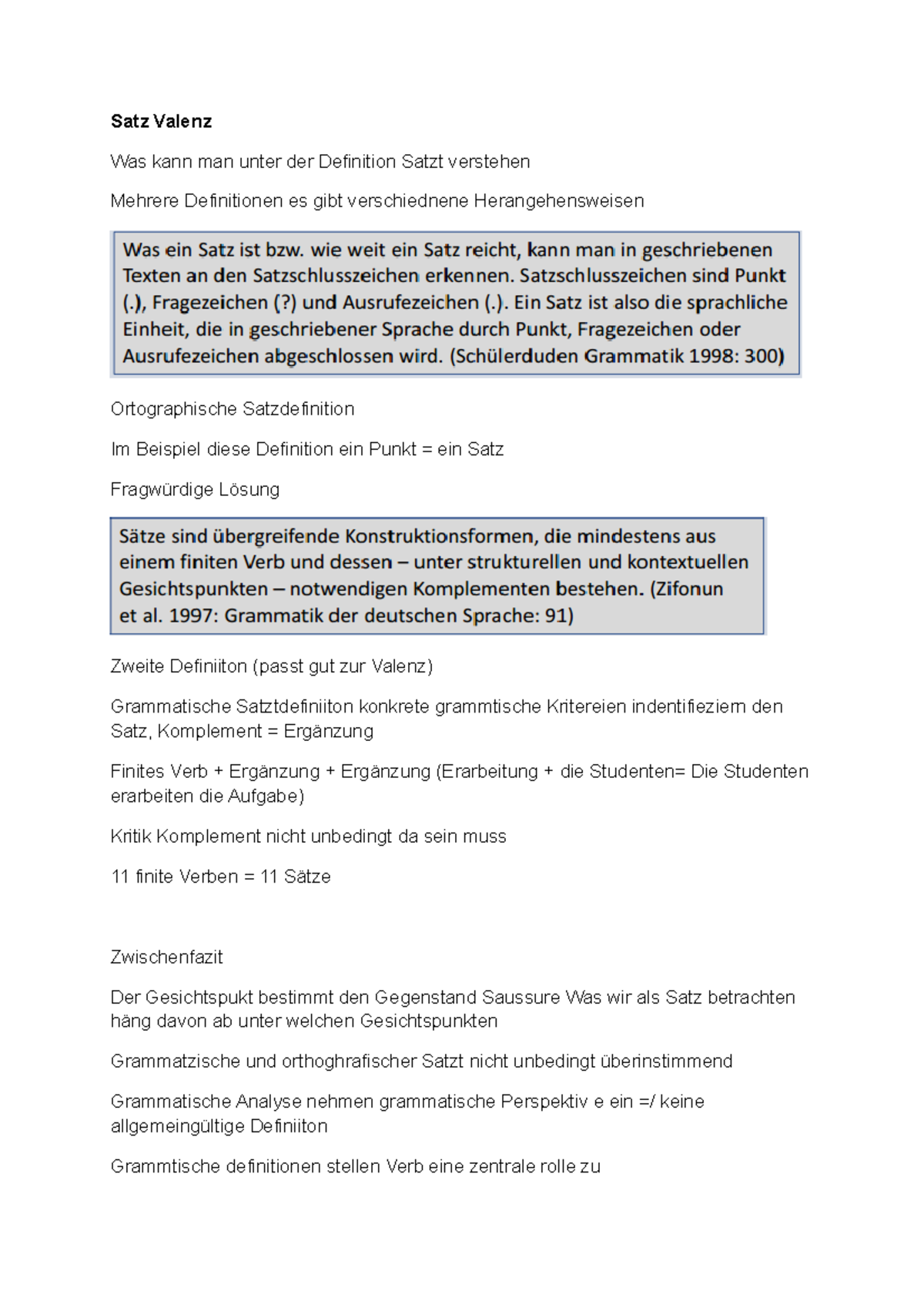 VL 2 - Mitschriften aus der zweiten VL - Satz Valenz Was kann man unter der Definition Satzt ...