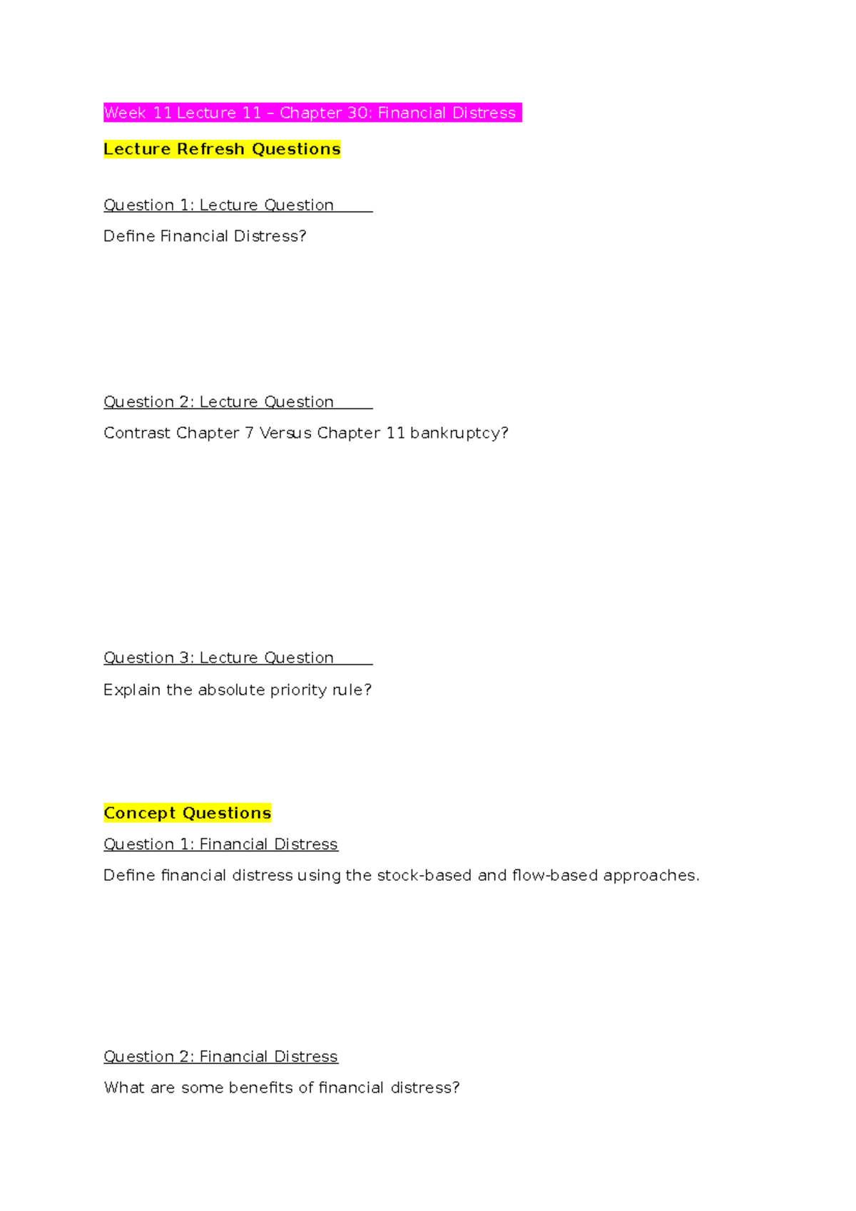 CF Week 11 - Chapter 30 - Lecture notes 11 - Week 11 Lecture 11 ...