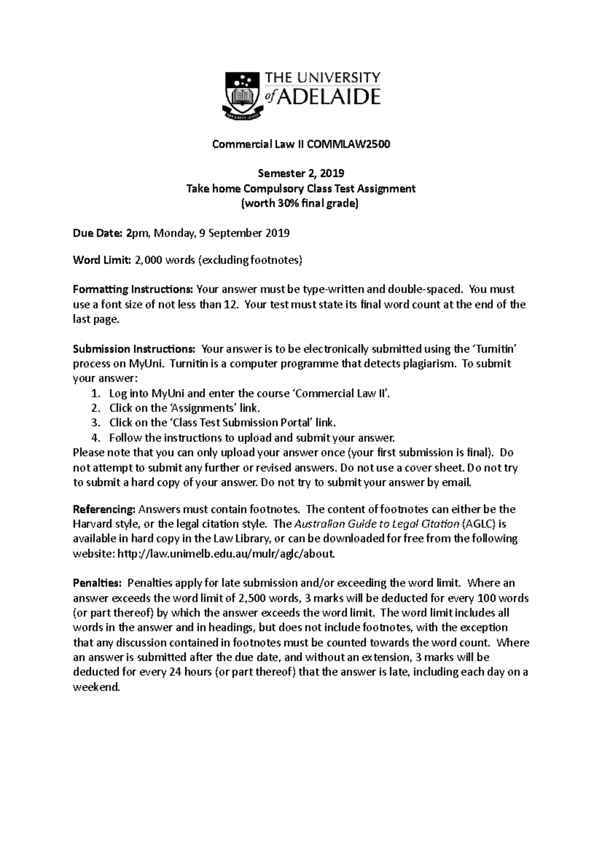 Take home assignment-Comlaw 2 2019 - Commercial Law II COMMLAW Semester ...