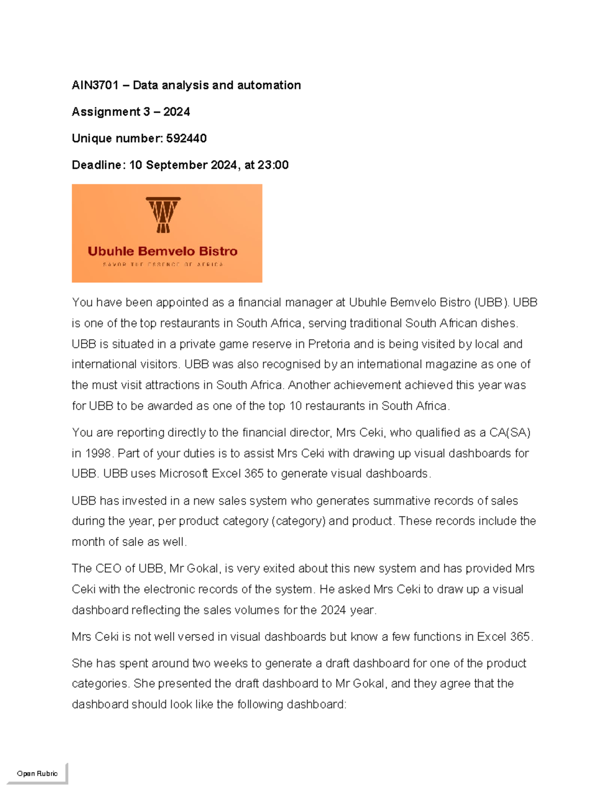 AIN3701 2024 Assignment 3 Question paper - AIN3701 – Data analysis and automation Assignment 3 ...