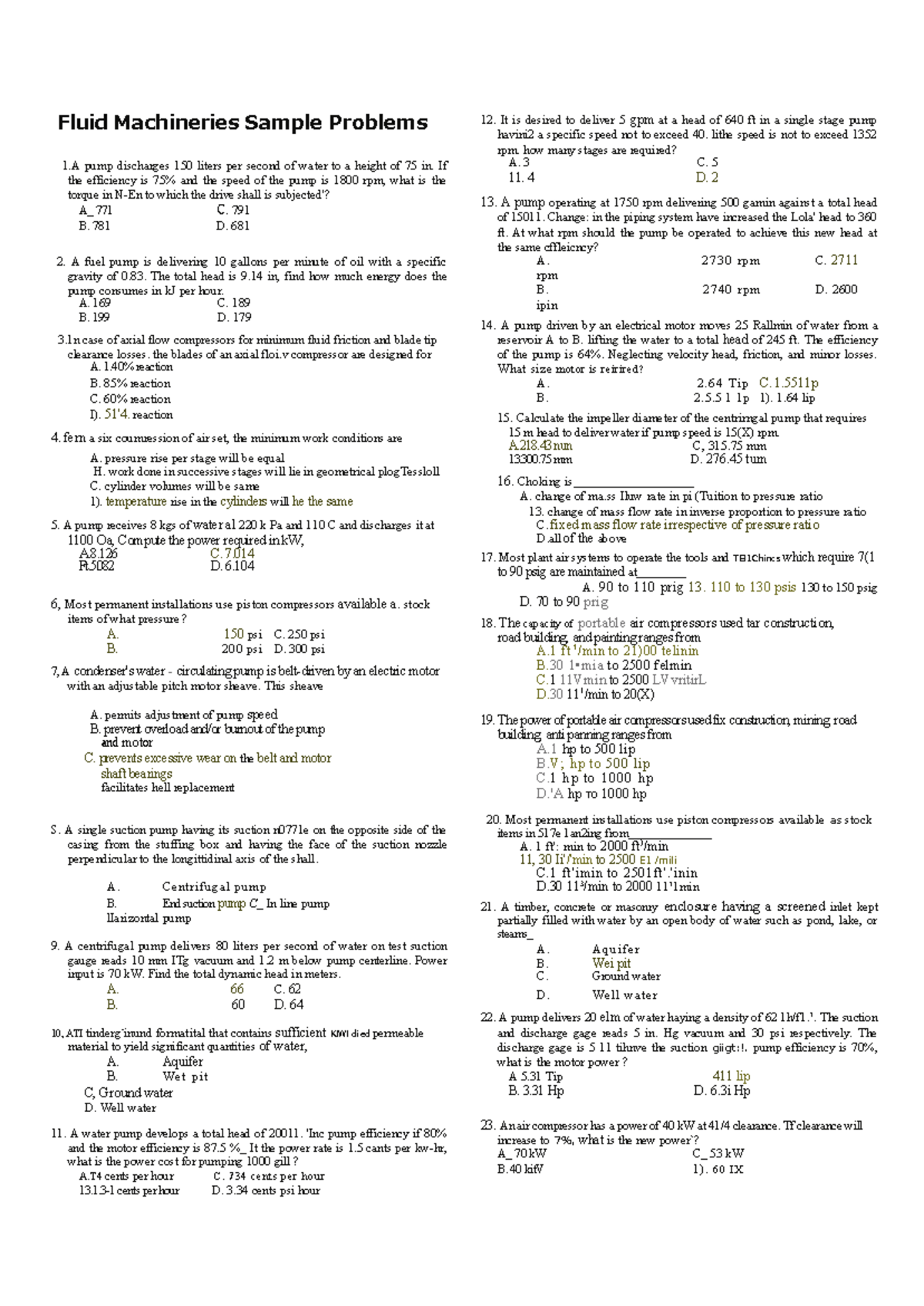 Fluid Machinery Sample Prob part 1 - Fluid Machineries Sample Problems 1 pump discharges 150 ...
