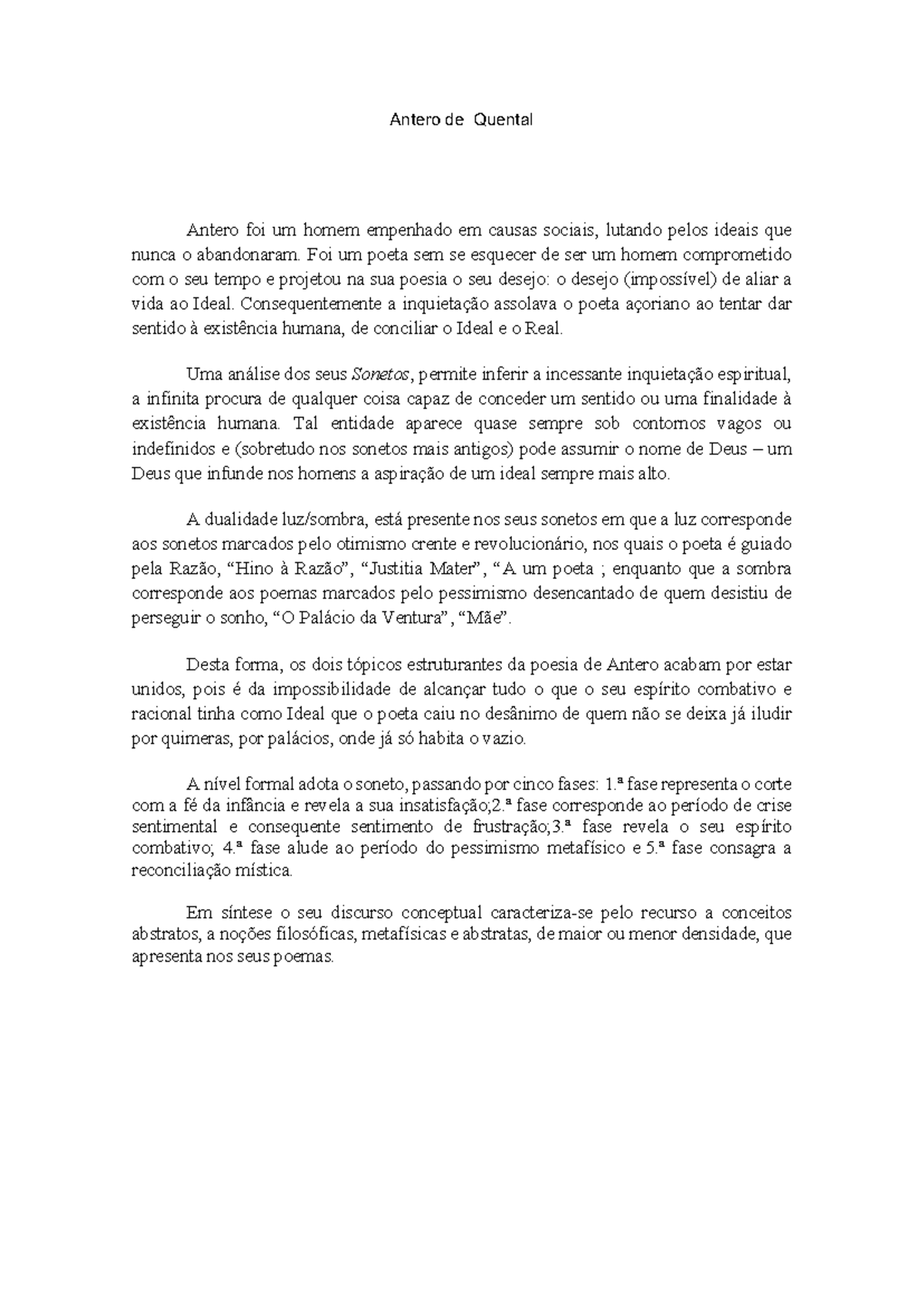 Antero de Quental - Antero de Quental Antero foi um homem empenhado em ...