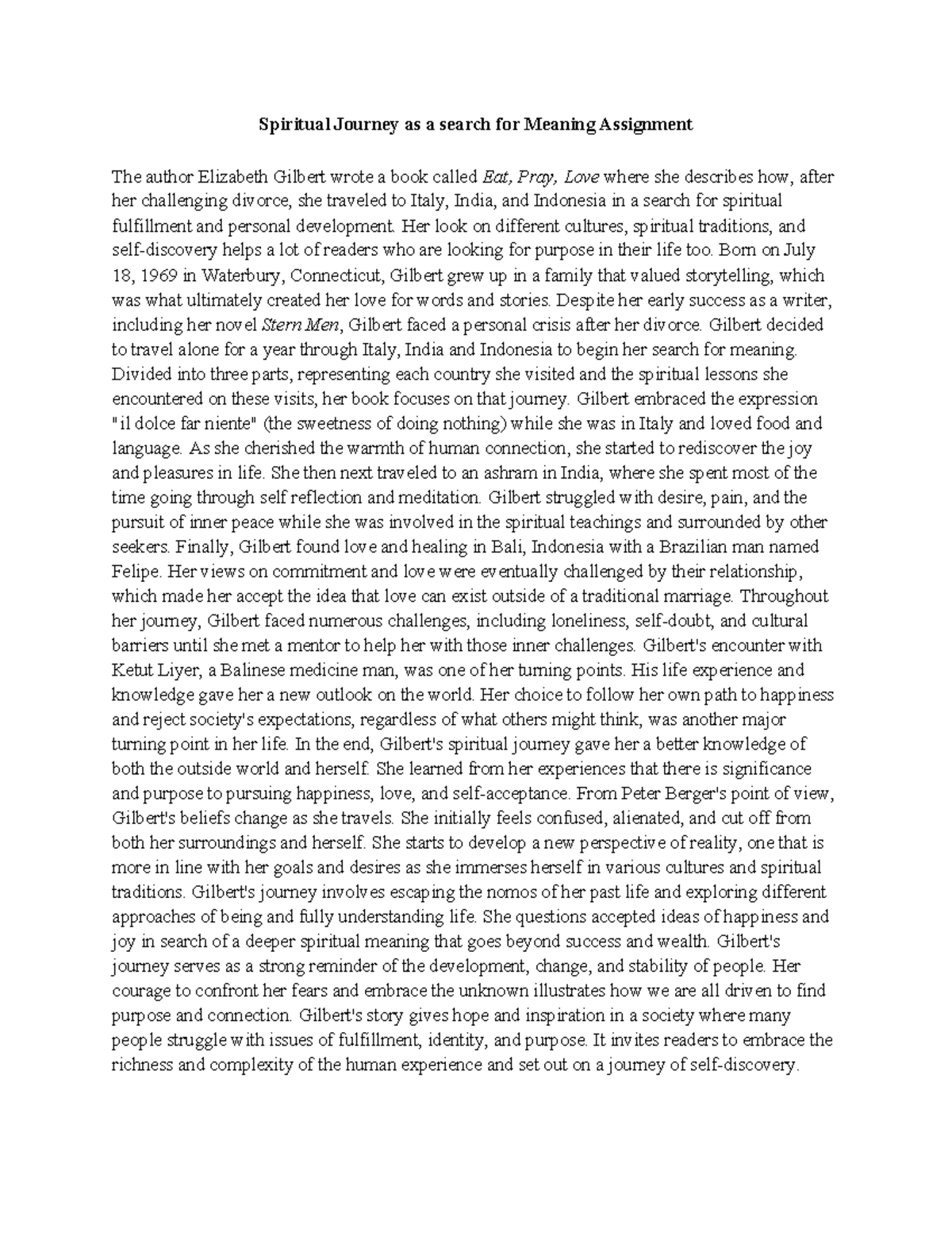 Spiritual Journey Assignment - Spiritual Journey as a search for ...