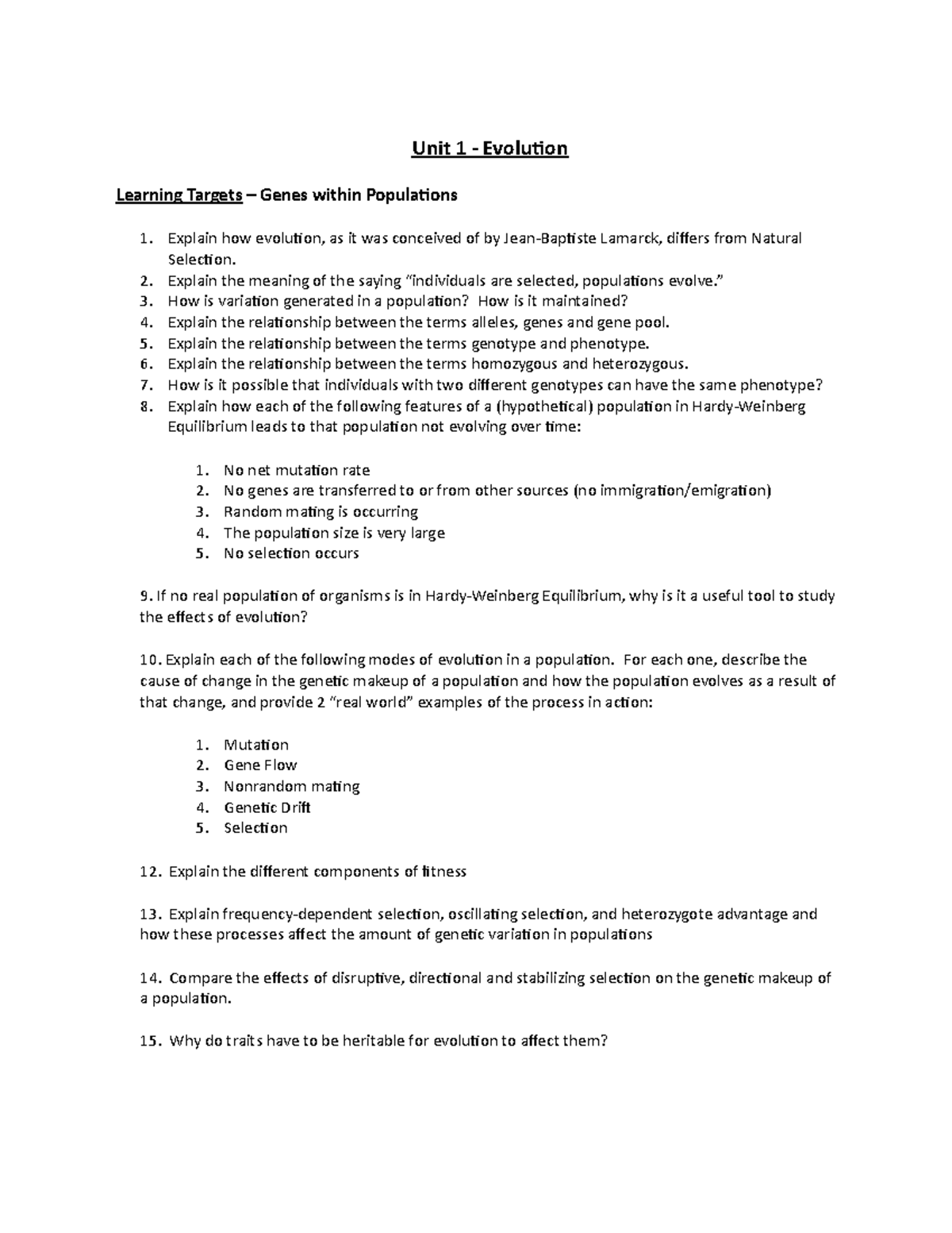 Evolution Learning Targets - Explain the meaning of the saying ...