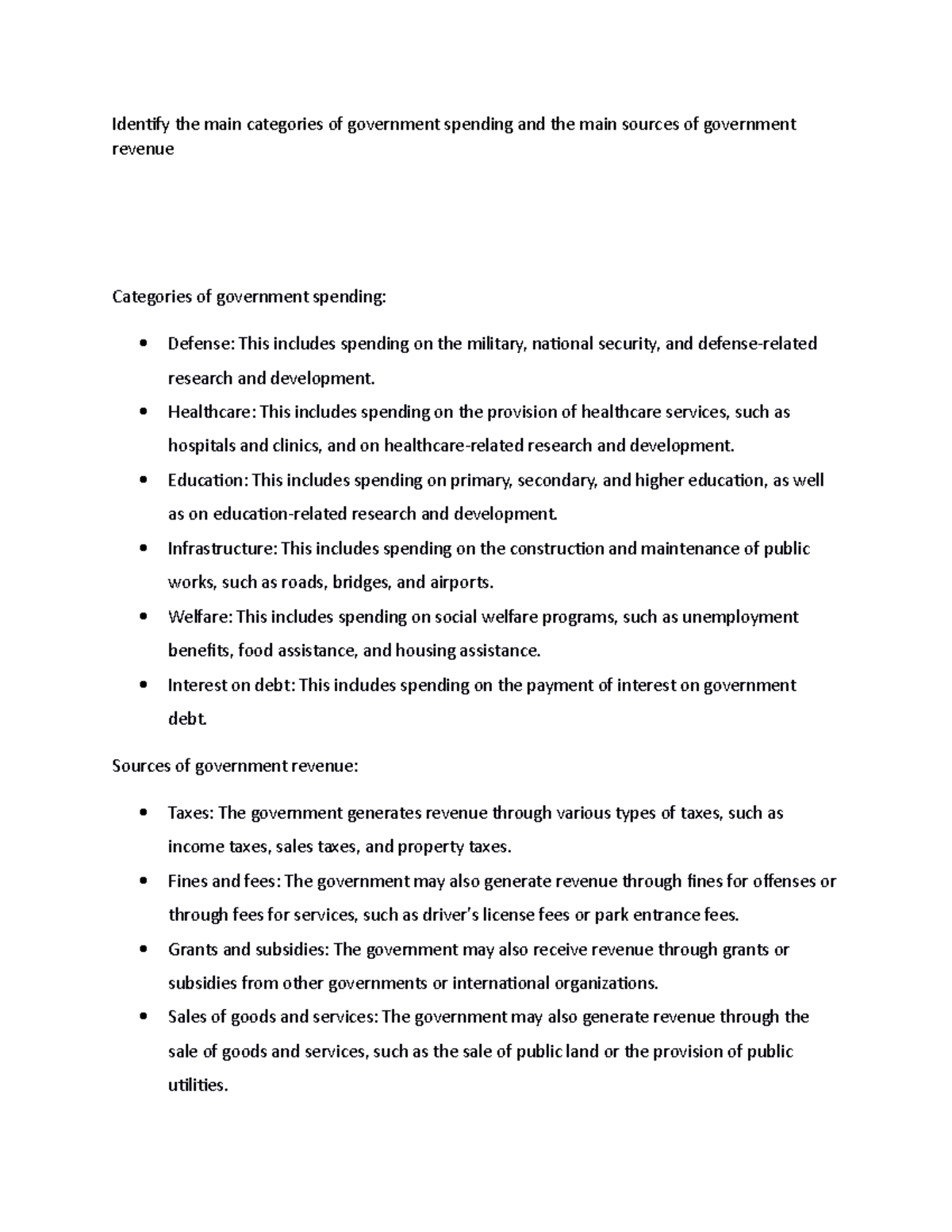 Identify the main categories of government spending and the main ...