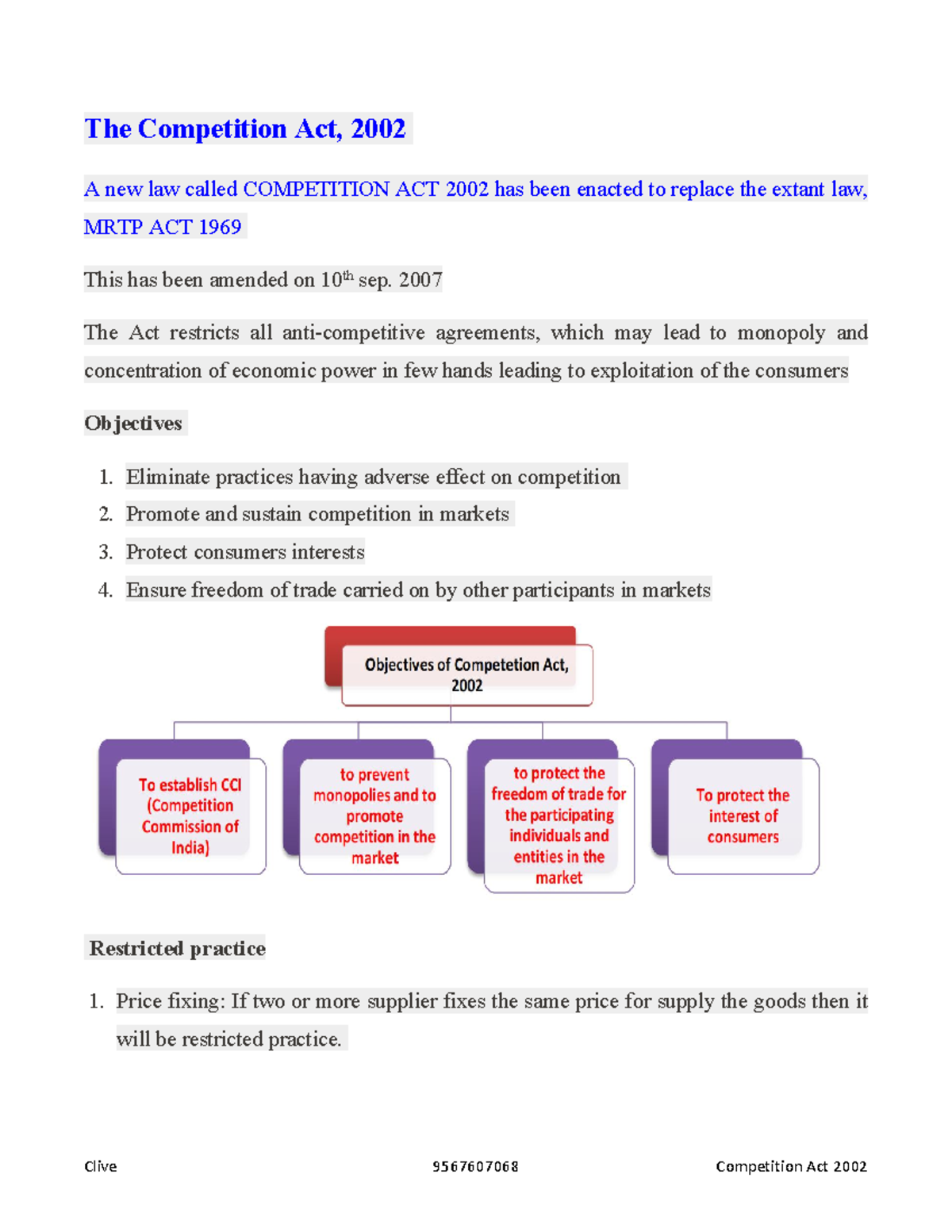 Competition Act 2000 2 - Lecture notes for M.com - Clive 9567607068 ...