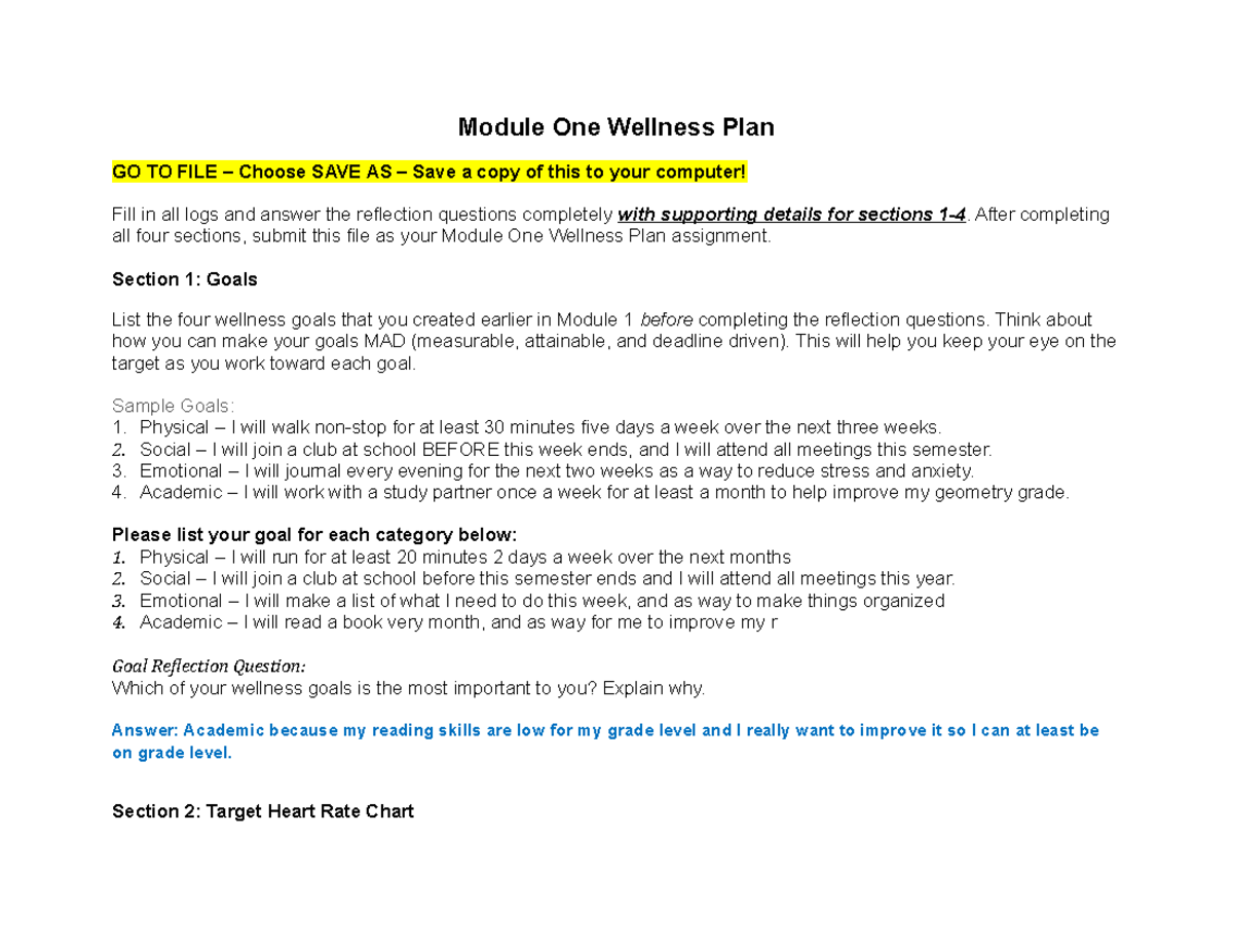 Module one wellness plan - Module One Wellness Plan GO TO FILE – Choose ...