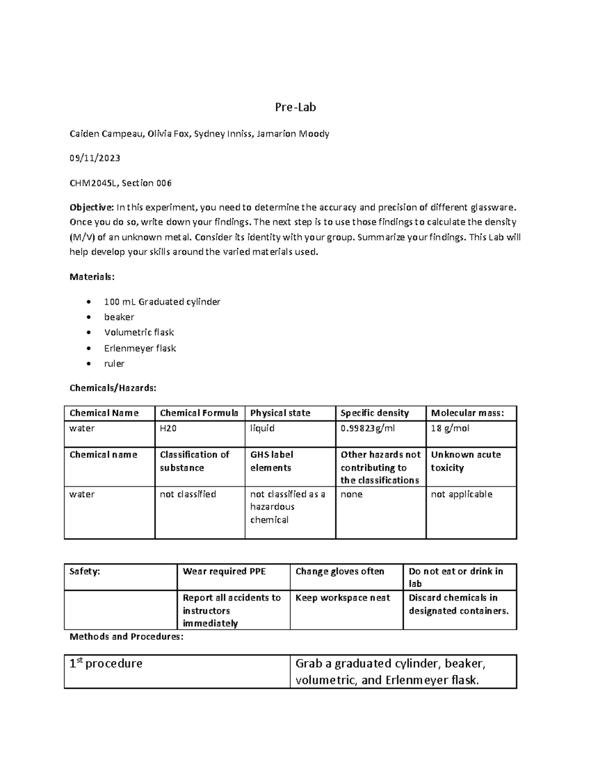 Pre-Lab 1 - Pre Lab - Pre-Lab Caiden Campeau, Olivia Fox, Sydney Inniss, Jamarion Moody 09/11 ...
