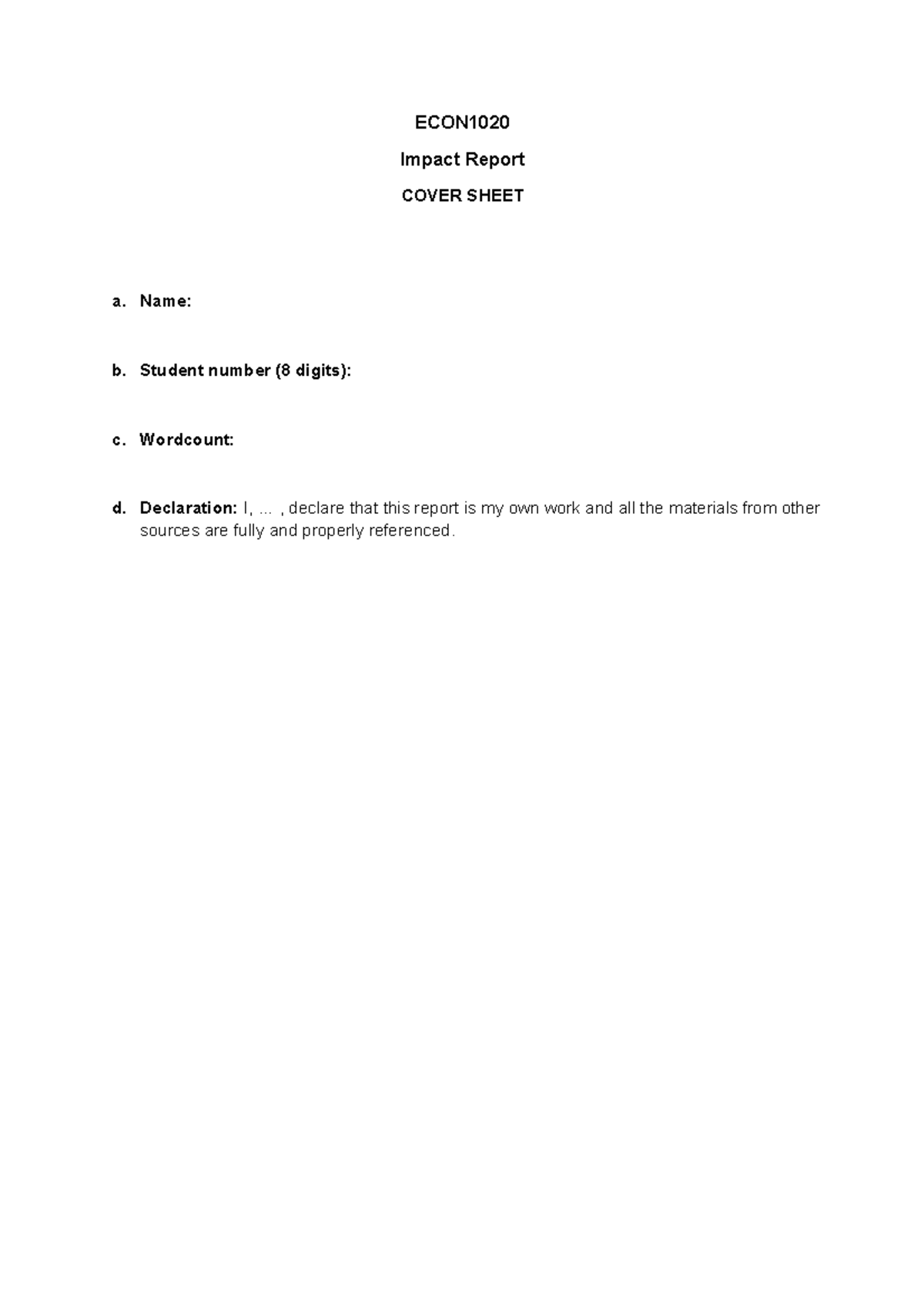 Impact report requirement - detail - ECON Impact Report COVER SHEET a ...