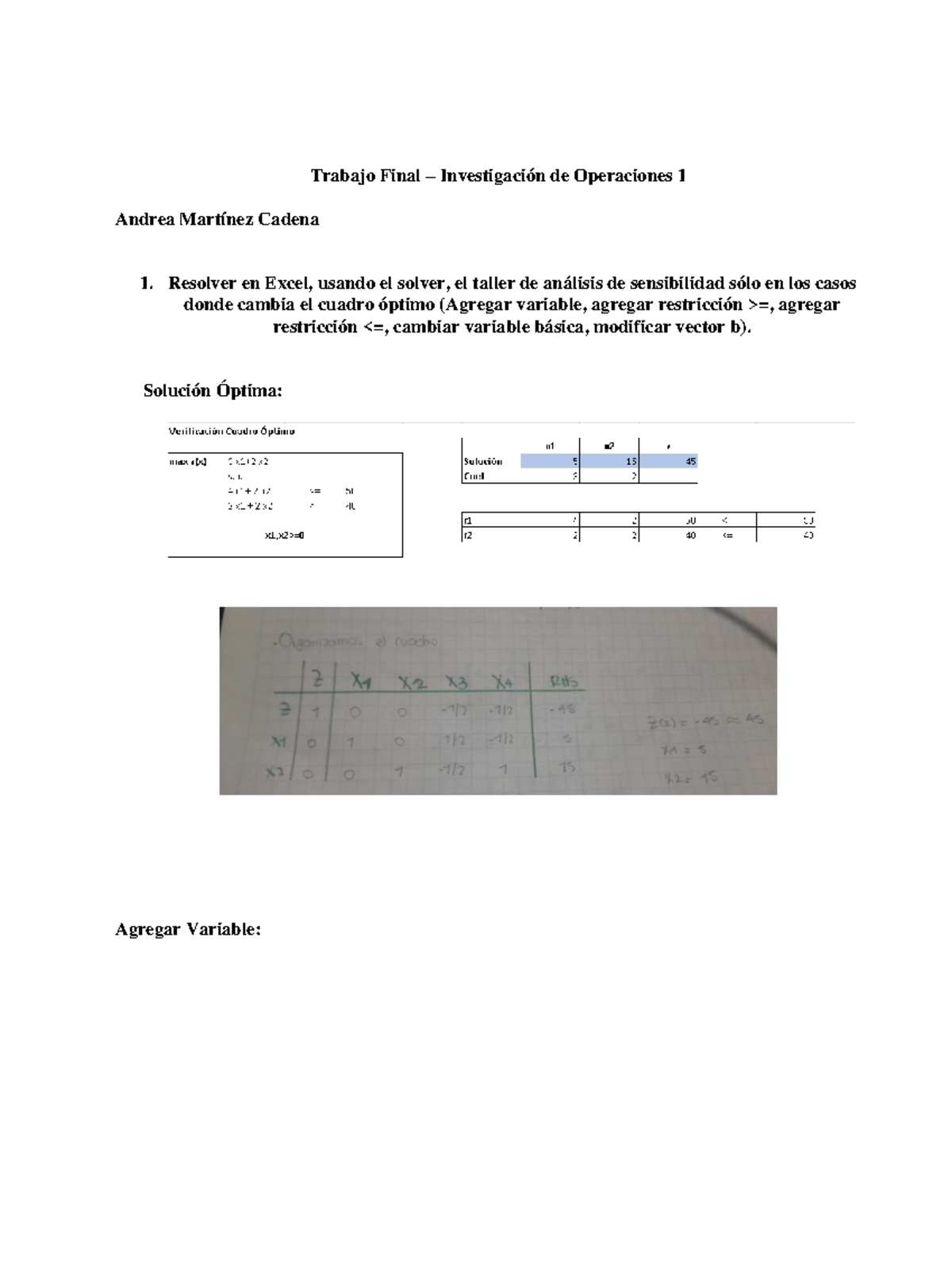 Trabajo Final IO - Ampol y Solver - Trabajo Final – Investigación de Operaciones 1 Andrea ...