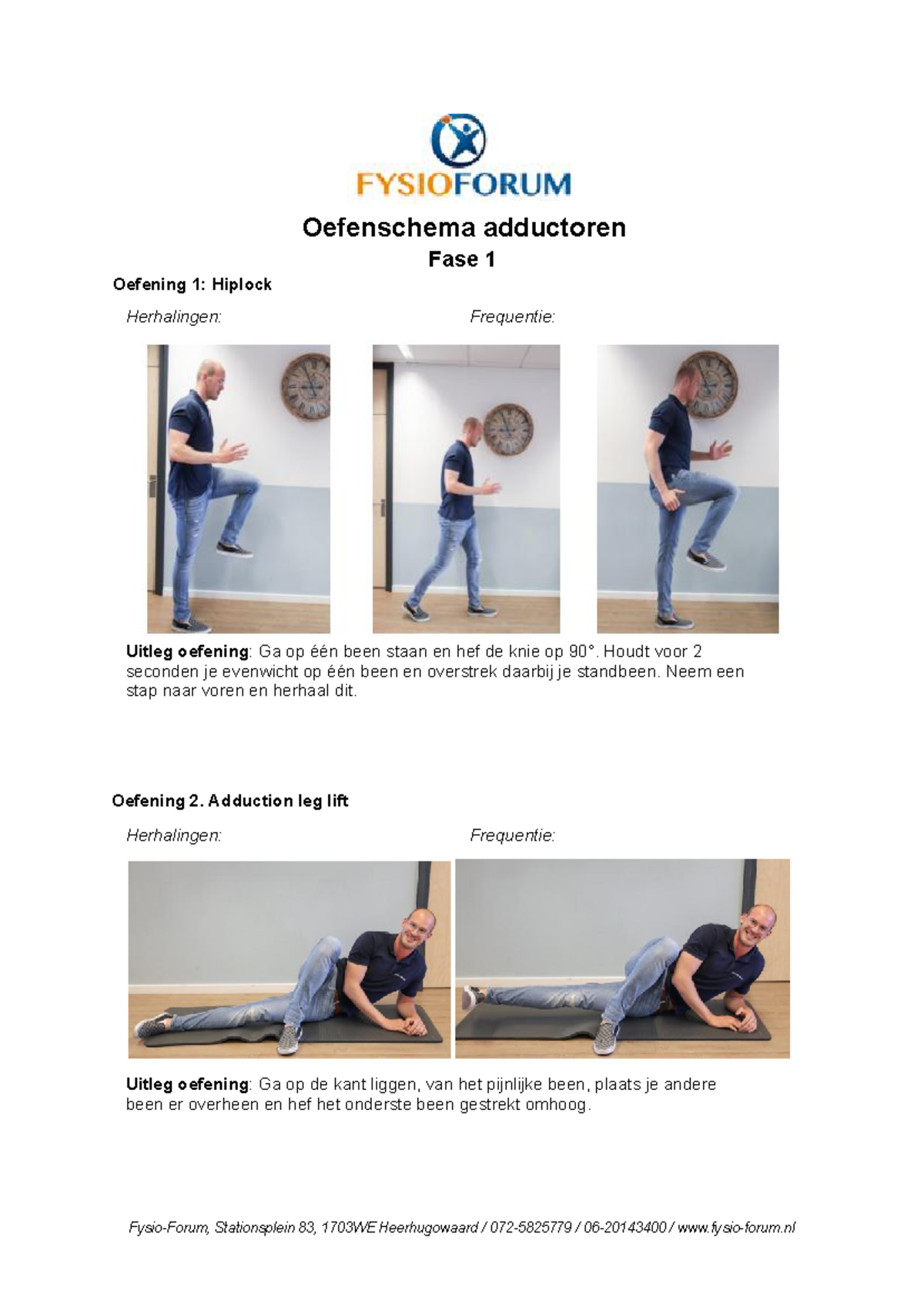 Huiswerkoefening voor de adductoren - Oefenschema adductoren Fase 1 ...
