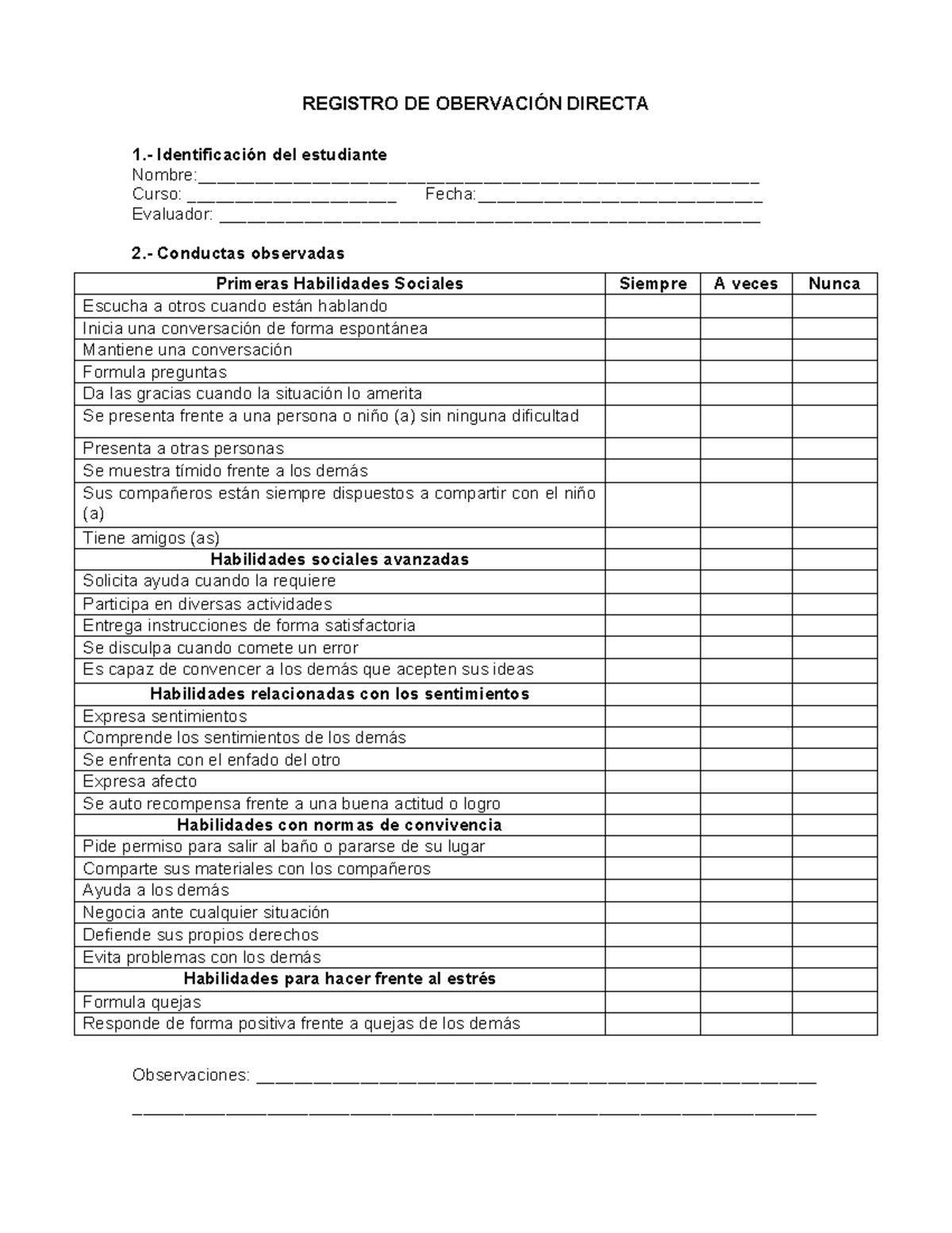 Observación Directa - REGISTRO DE OBERVACIÓN DIRECTA 1.- Identificación ...
