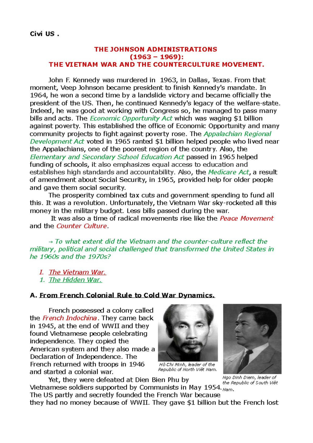 THE Johnson Adminstrations - THE Vietnam WAR AND THE Counterculture ...