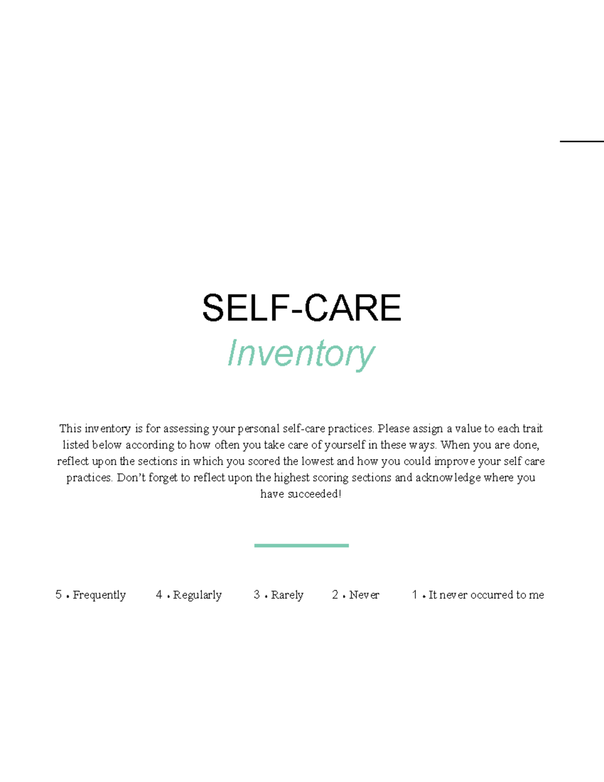 Module 5 In Class Activity Self Care Inventory - SELF-CARE Inventory ...