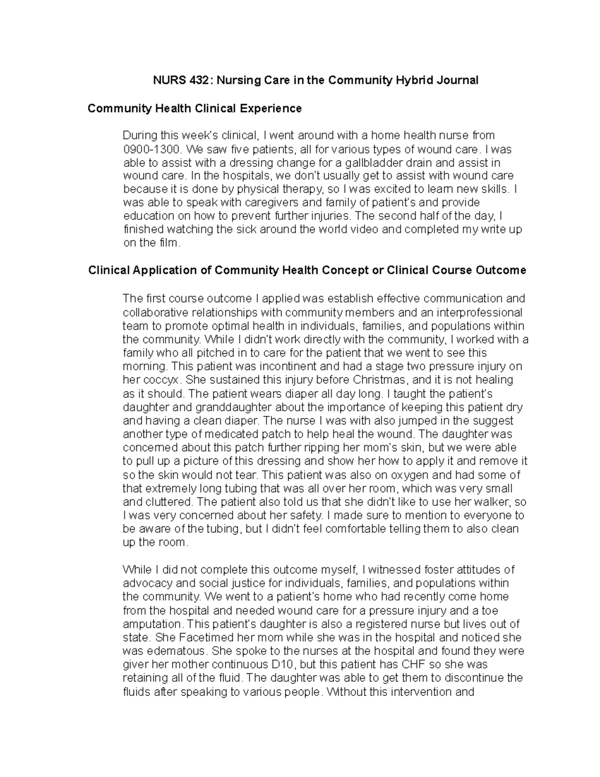 Community Week 2 Journal AAA BBB CCC DDD EEE - 8200: 360 - Studocu