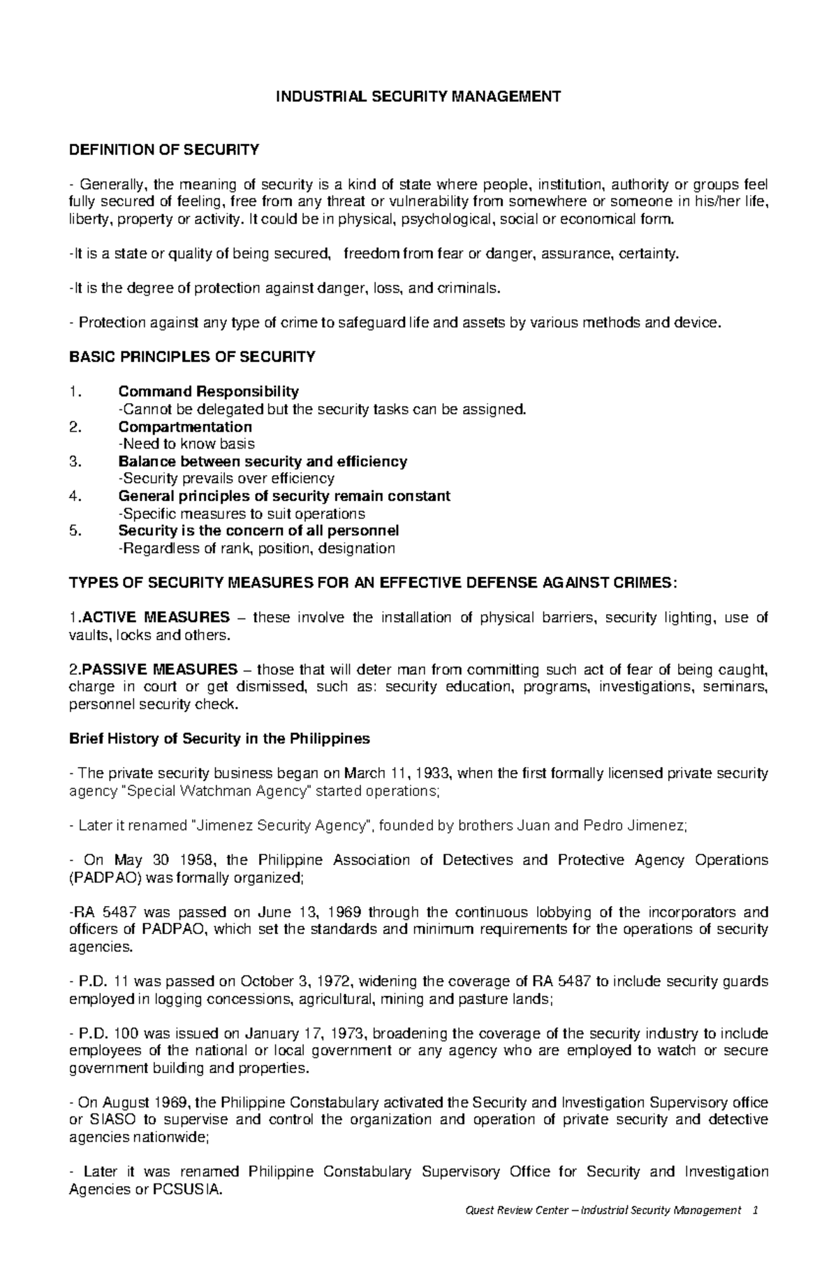 LEA 2 Industrial Security and safety Managgement - INDUSTRIAL SECURITY ...