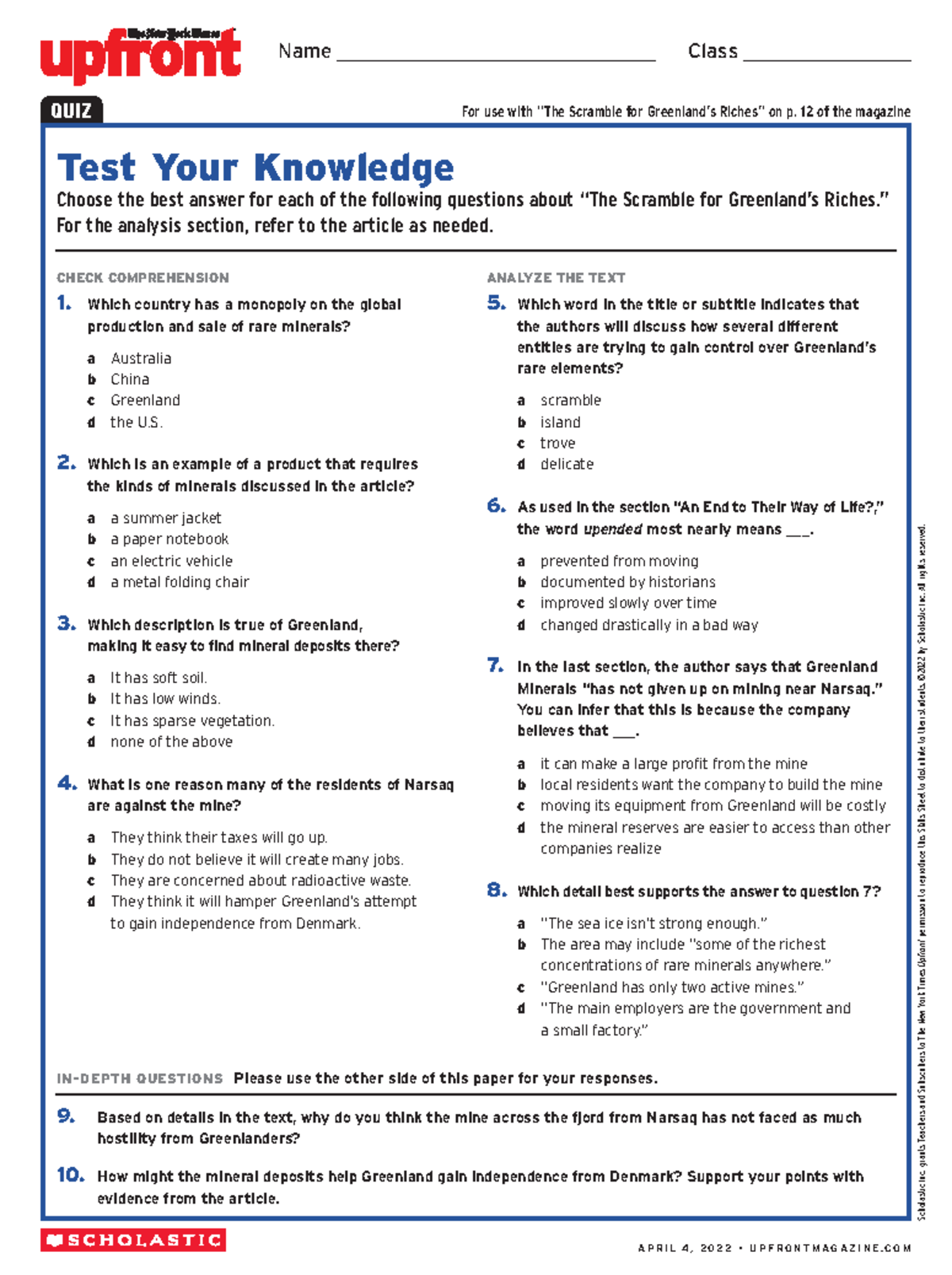 The Scramble Questions - QUIZ A P R I L 4 , 2 0 2 2 • U P F R O N T M A ...