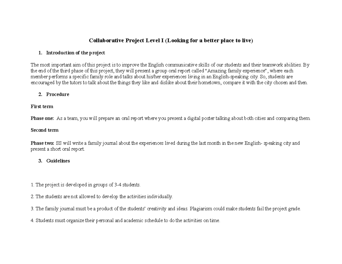 Collaborative Project Level I - Introduction of the project The most ...