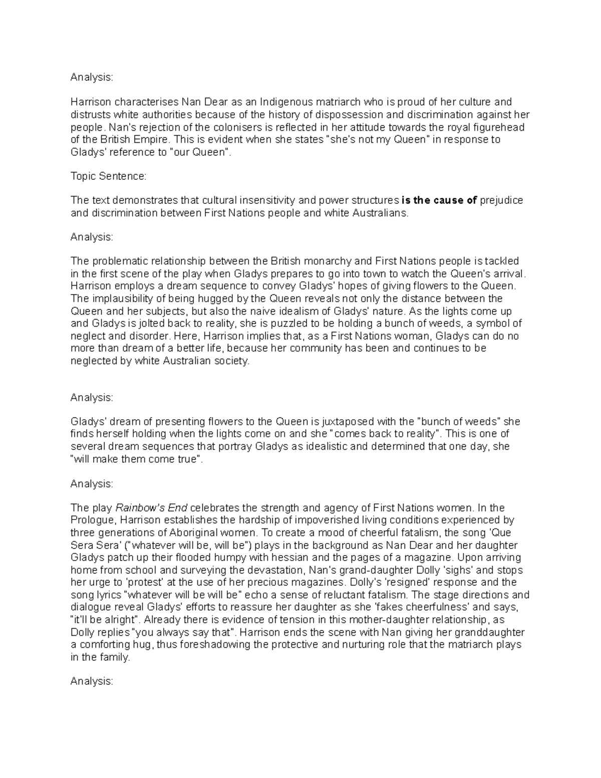 Rainbow's End Exemplars English - Analysis: Harrison characterises Nan ...