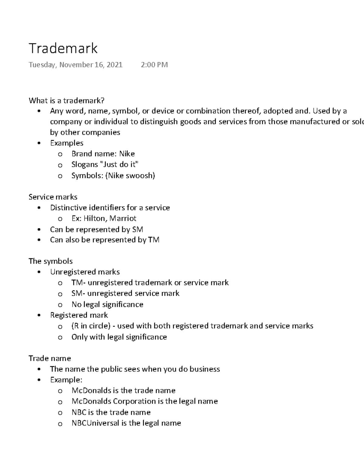 Trademark Basics and Laws - Studocu