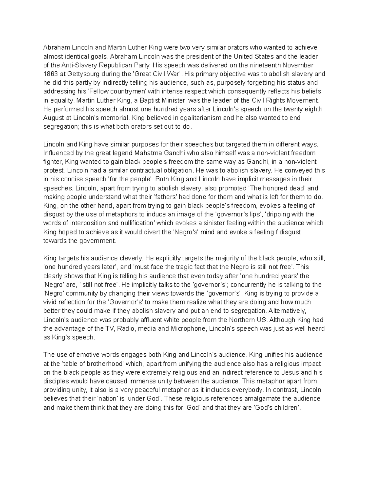 Abraham Lincoln and Martin Luther King Jr. Essay - Abraham Lincoln and ...