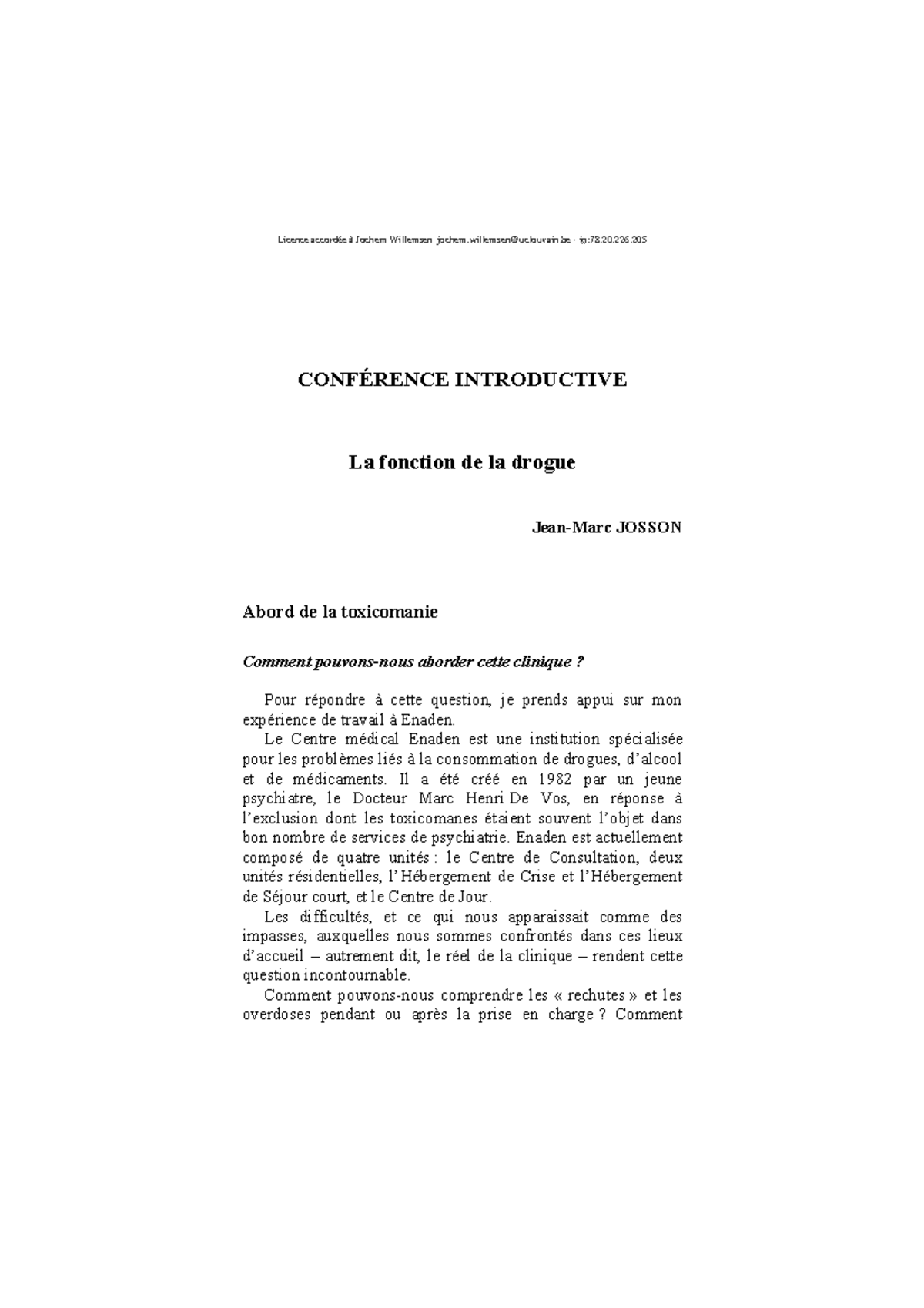 Josson (2012 ) La fonction de la drogue - 4$ % # 1 ! - Studocu
