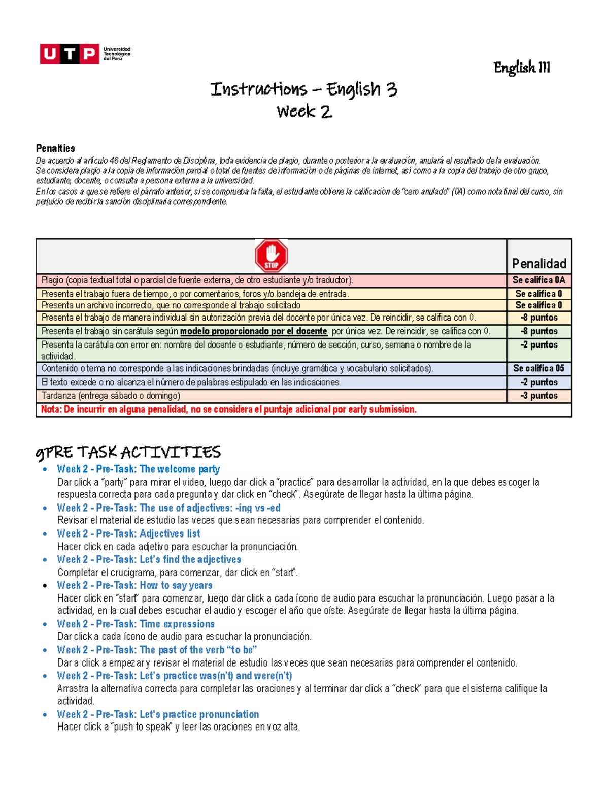 Week 2- Indicaciones en español-Inglés 3 - English III Instructions ...