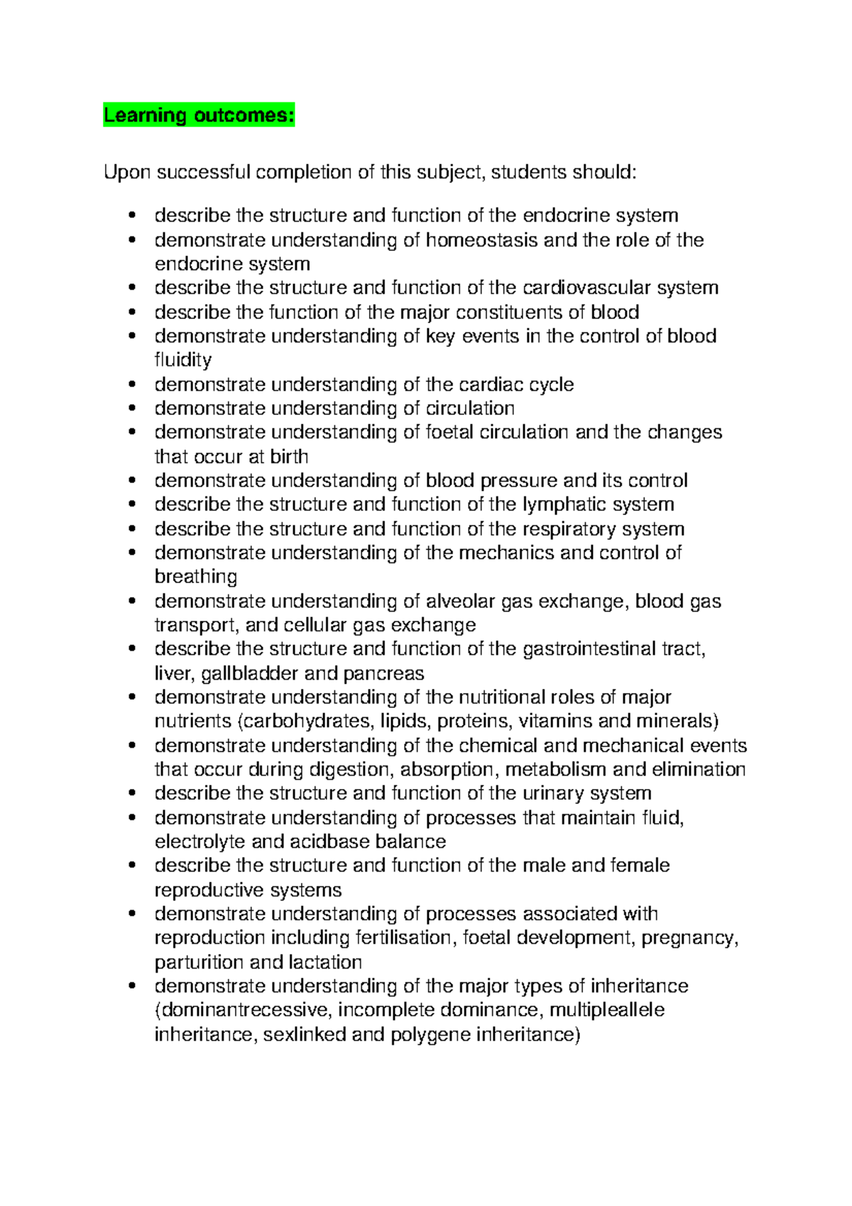 Learning outcomes BMS192 - Learning outcomes: Upon successful ...