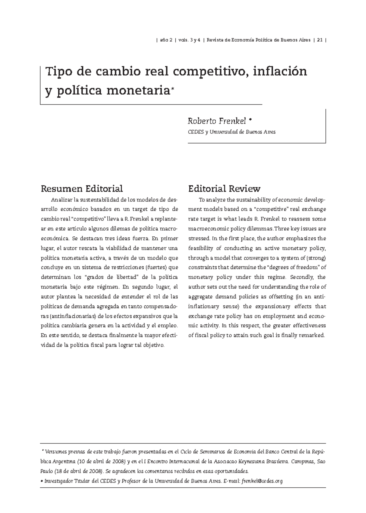 Frenkel - Tcrce - Tipo de cambio real competitivo, inflación y política ...