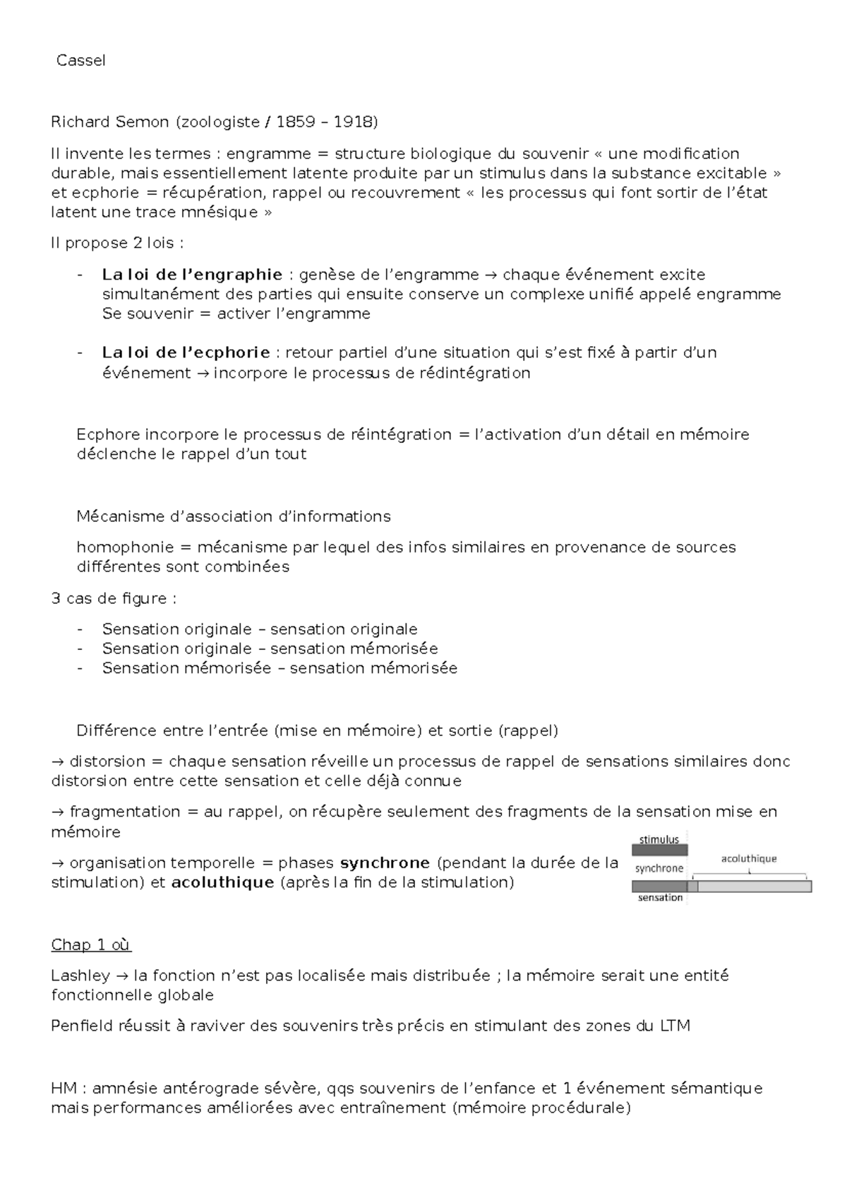 psychobiologie - mémoire et engrammes - Cassel Richard Semon ...