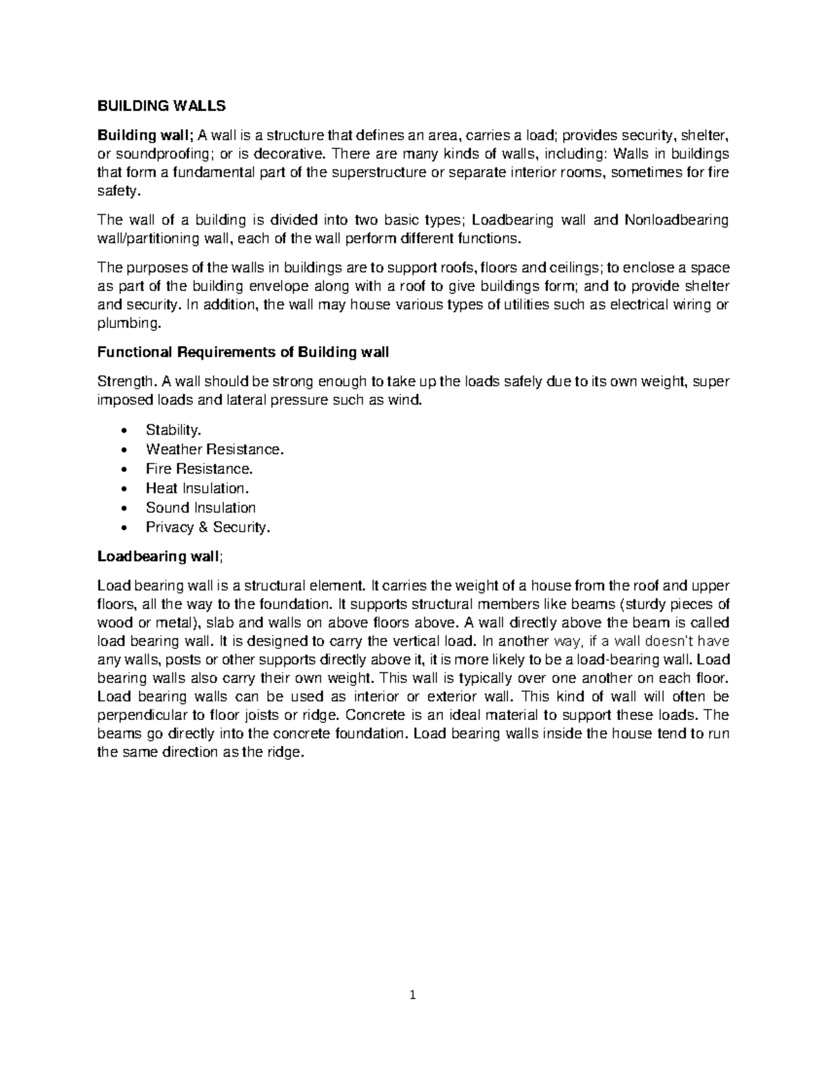 Building wall and types CTY 260S notes - BUILDING WALLS Building wall ...