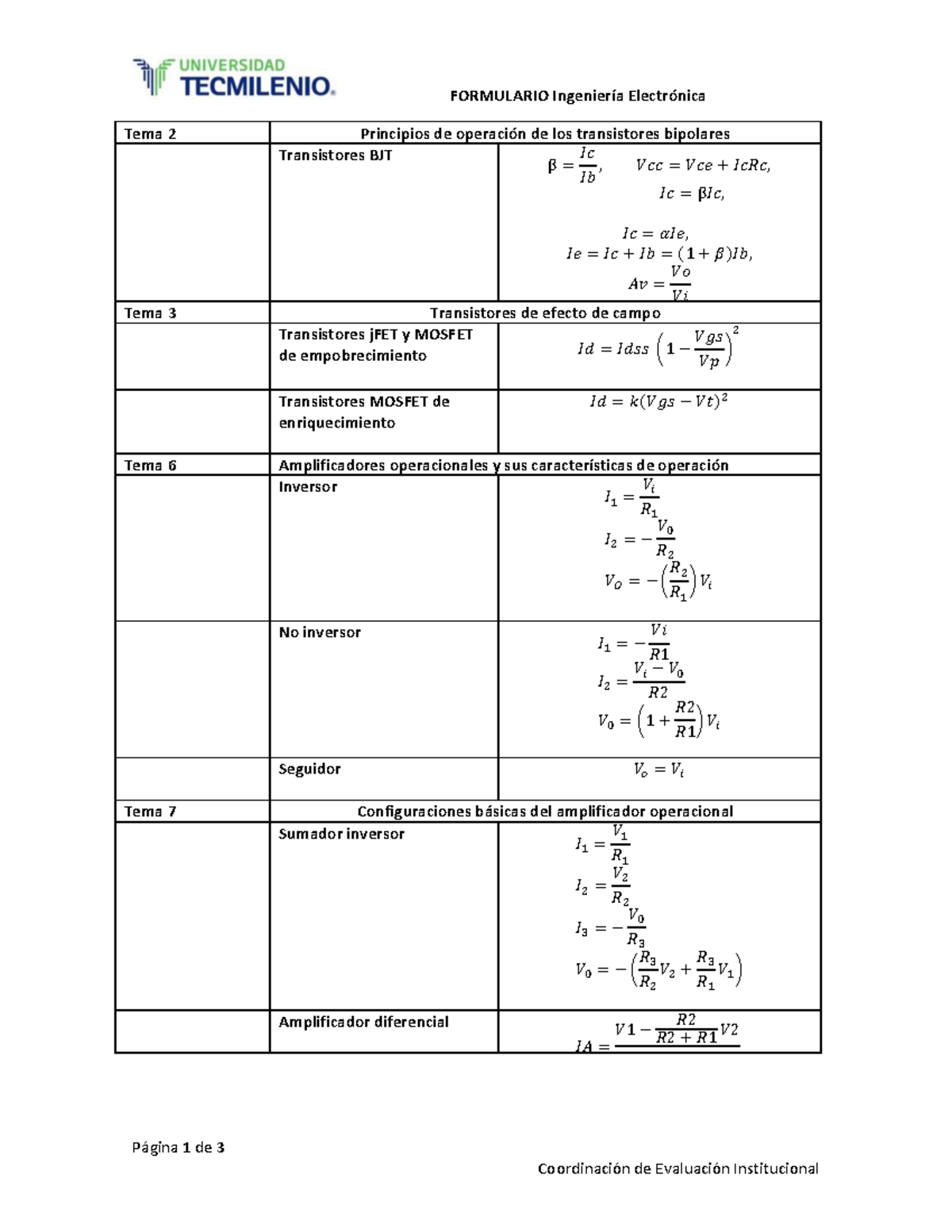 Formulario electronica - Warning: TT: undefined function: 32 FORMULARIO Ingeniería Electrónica ...