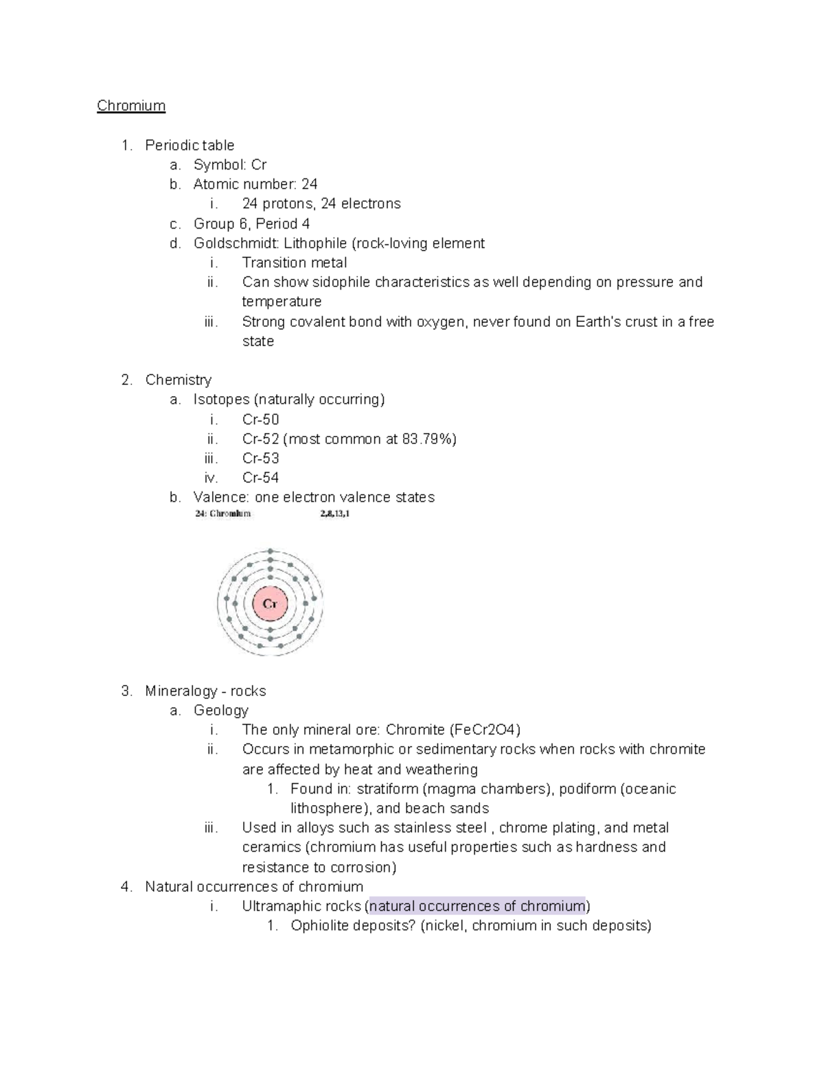 Earth 281 chromium research - Chromium Periodic table a. Symbol: Cr b ...